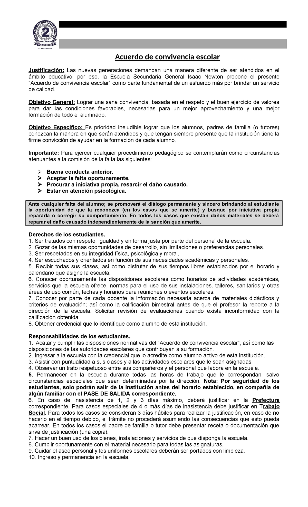 Manual de Convivencia Escolar - Escuela Secundaria General Isaac Newton ...