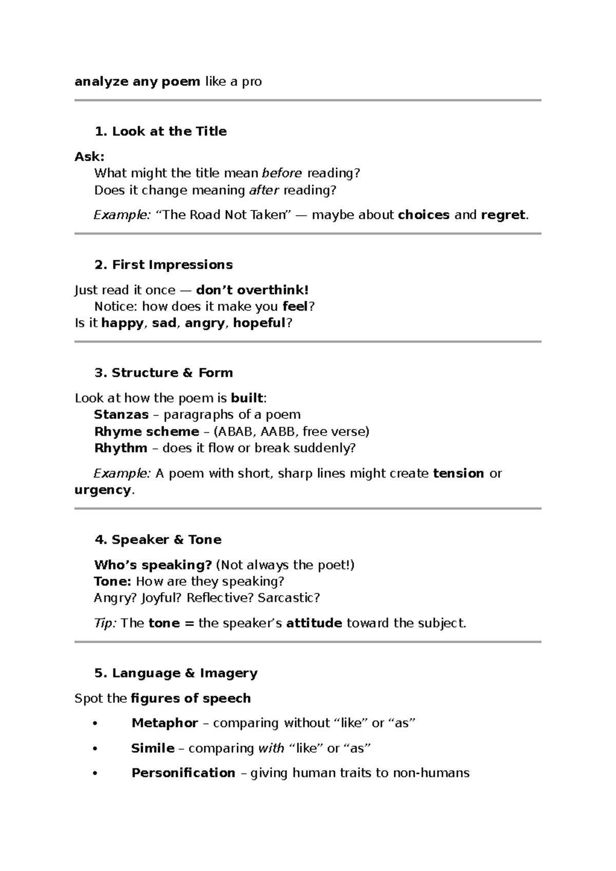 POEM_ Analysis Revision: Mastering Poetic Techniques - Studocu