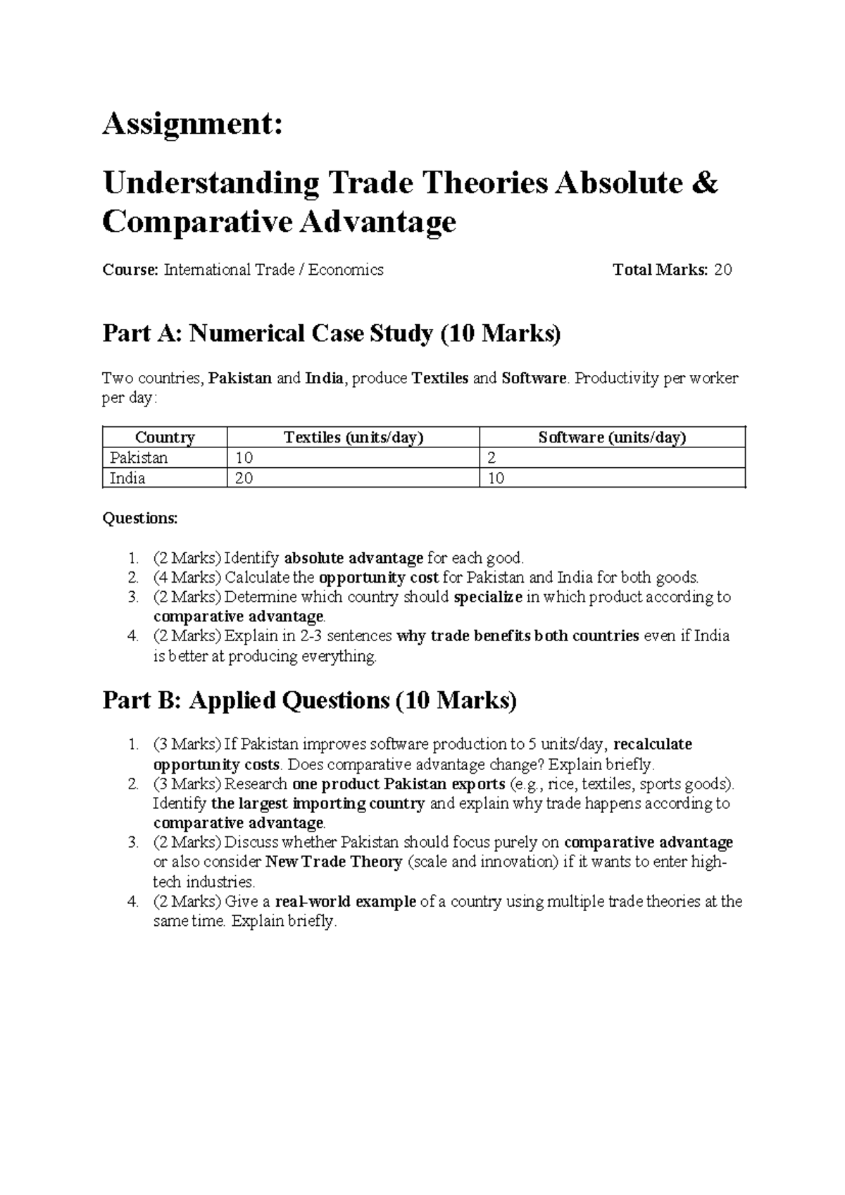 Trade Theory Assignment: Absolute & Comparative Advantage in ...