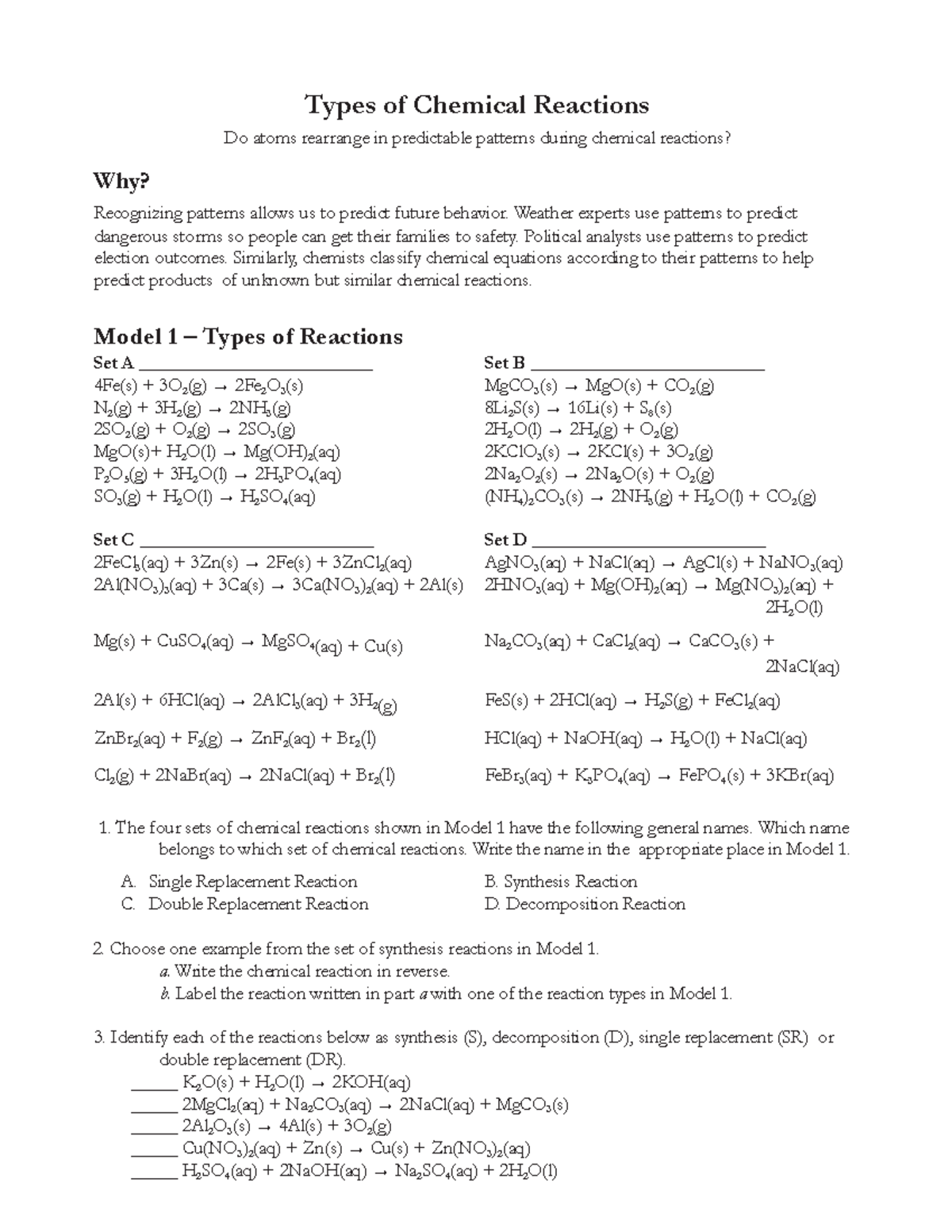 Types of Chemical Reactions - Weather experts use patterns to predict ...