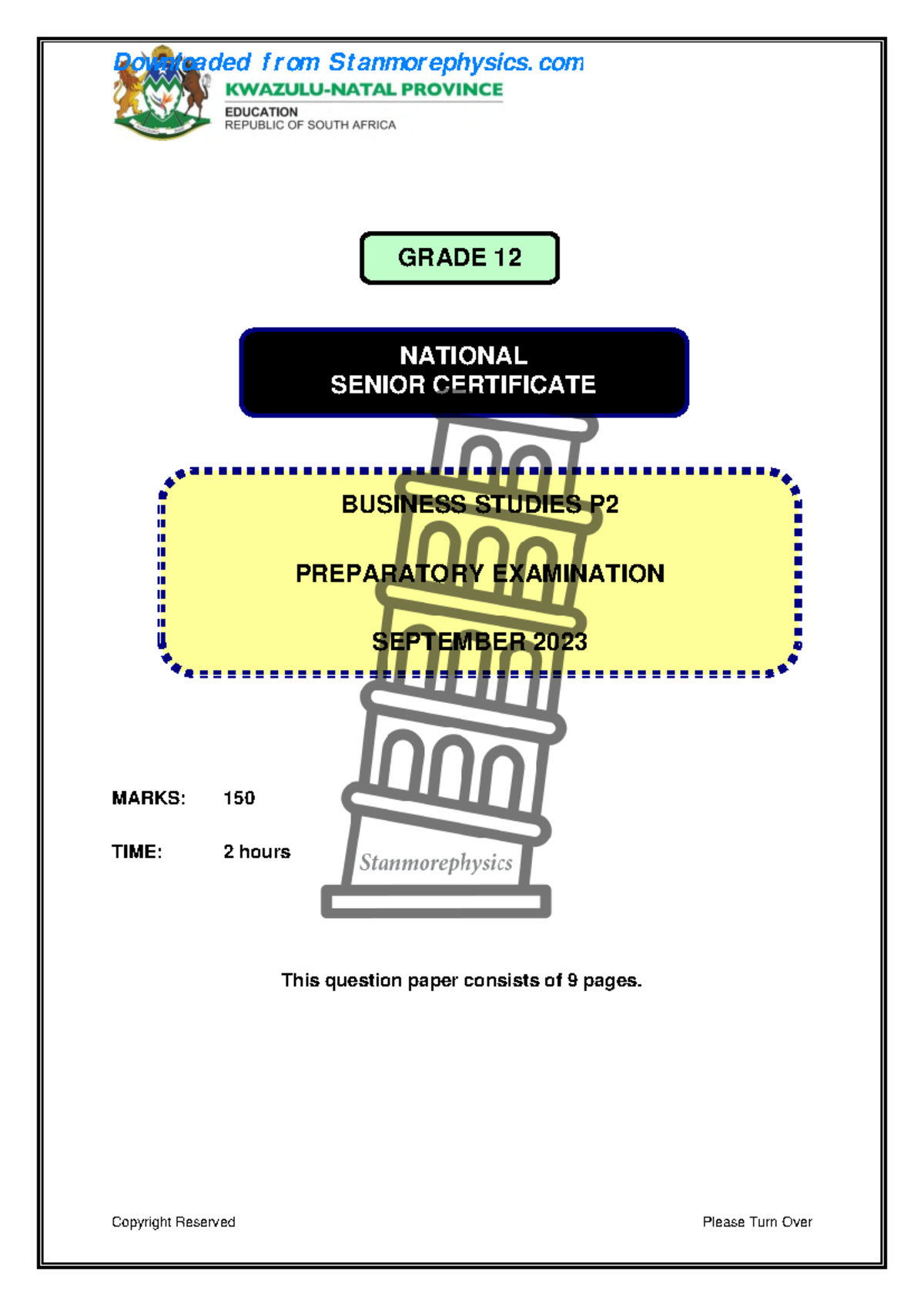 KZN Business Studies Gr. 12 Preparatory Exam Sept 2023 P2 & Memo ...