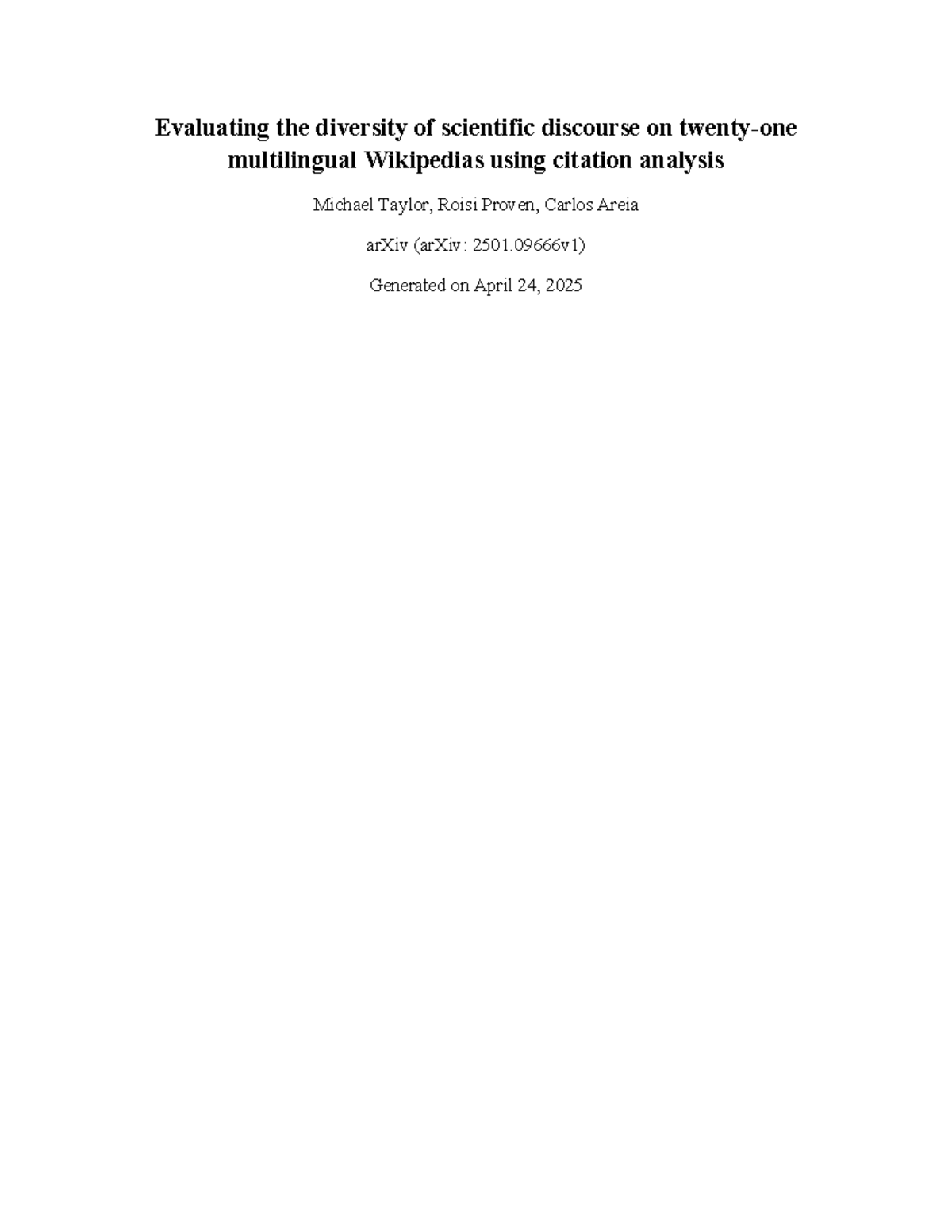 Evaluating the diversity of scientific discourse o - However, the ...