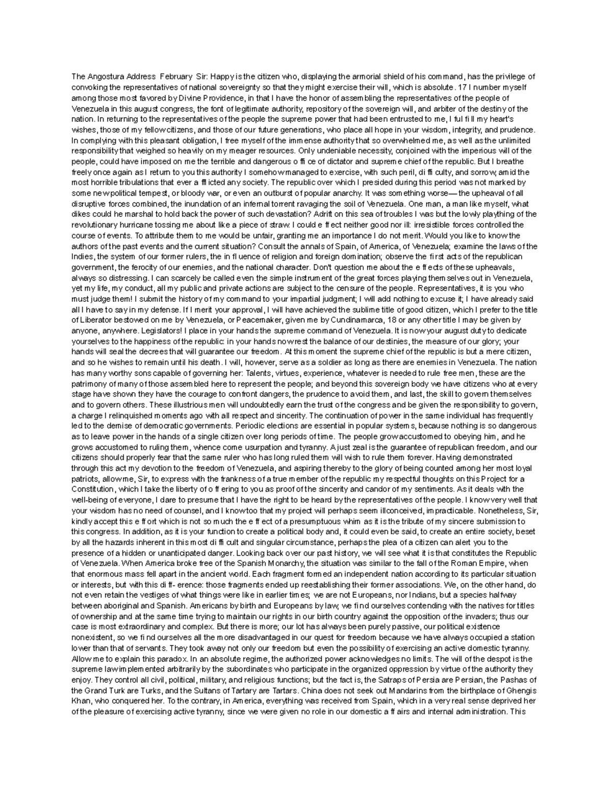 The Angostura Address: Constitutional Reflections for Venezuela's ...