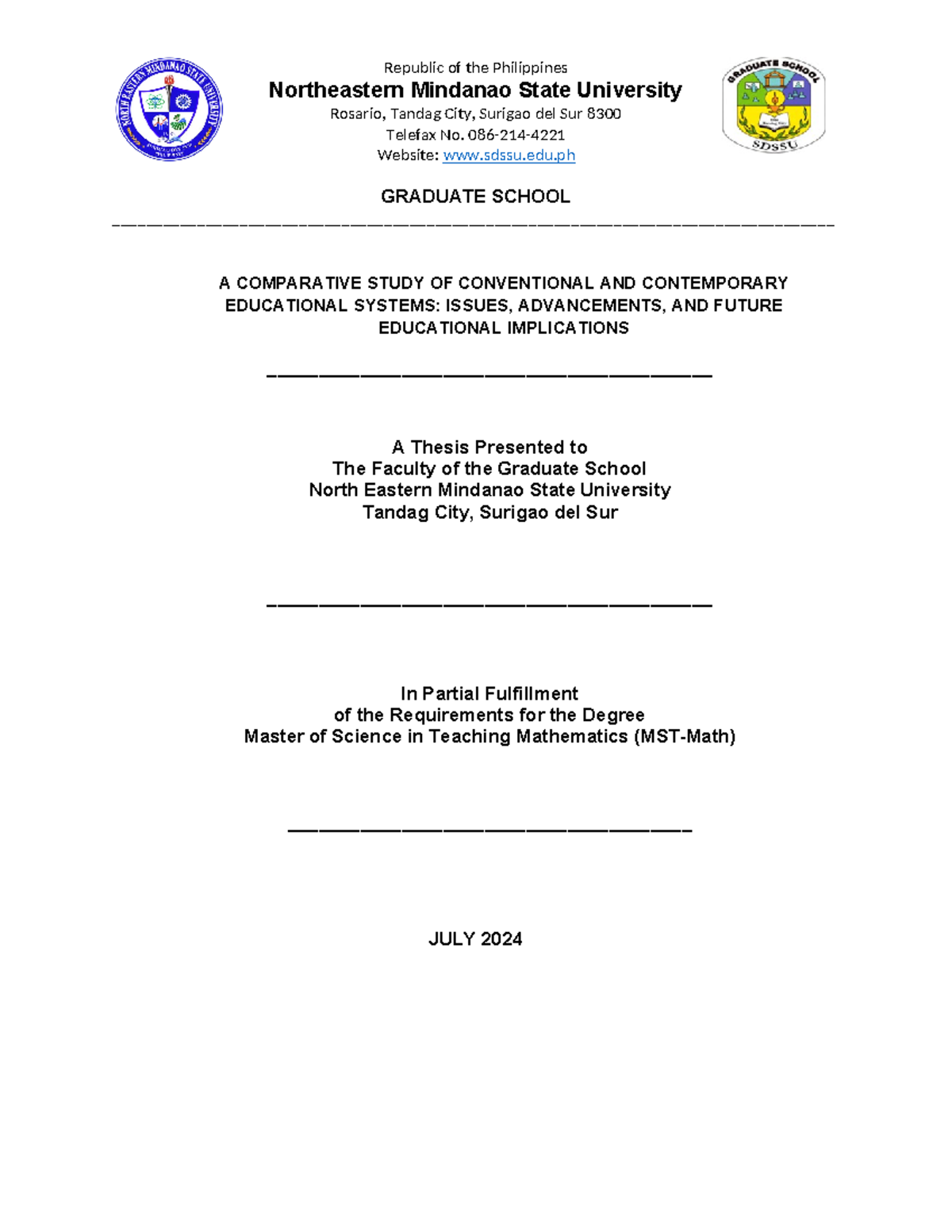 Comparative Thesis Proposal - MST-Math: Education Systems Analysis ...