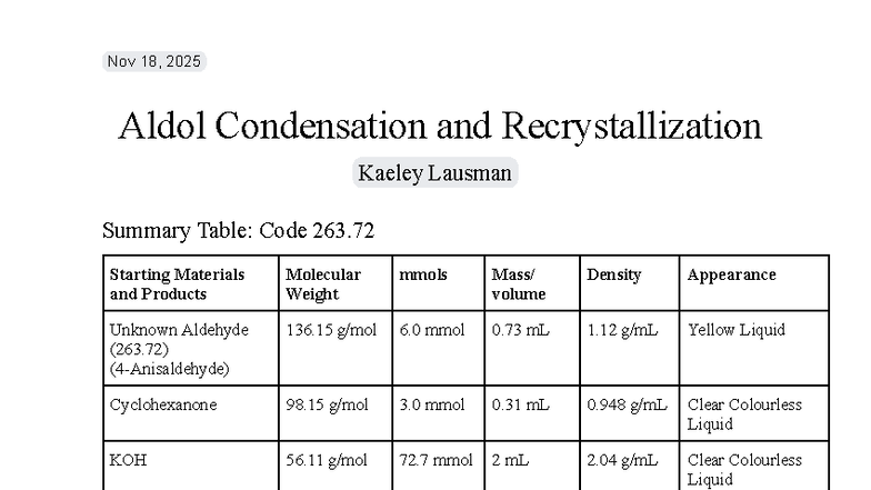 Lab 7 Post Lab Aldol Condensation - Aldol Condensation and ...