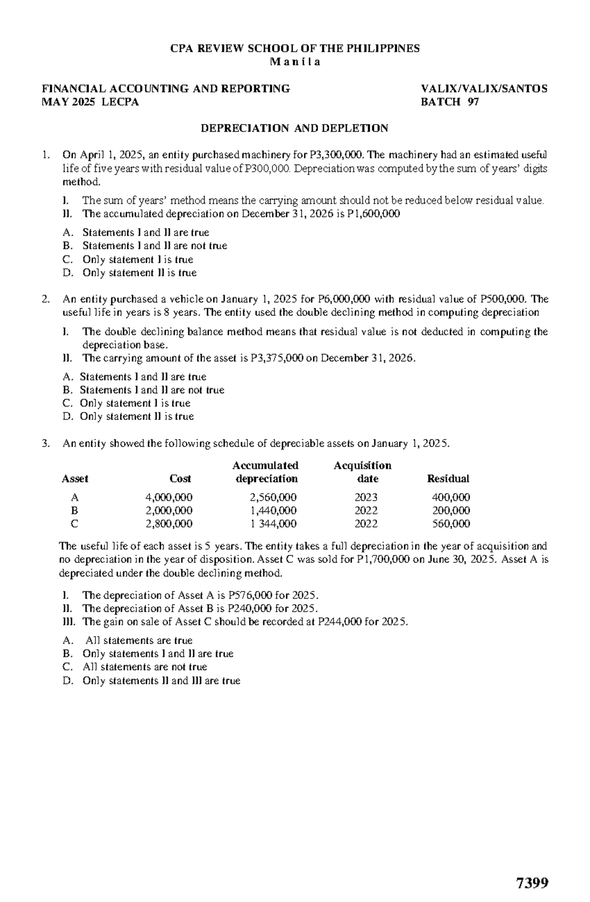 7399 - Depreciation and Depletion - 7399 CPA REVIEW SCHOOL OF THE ...