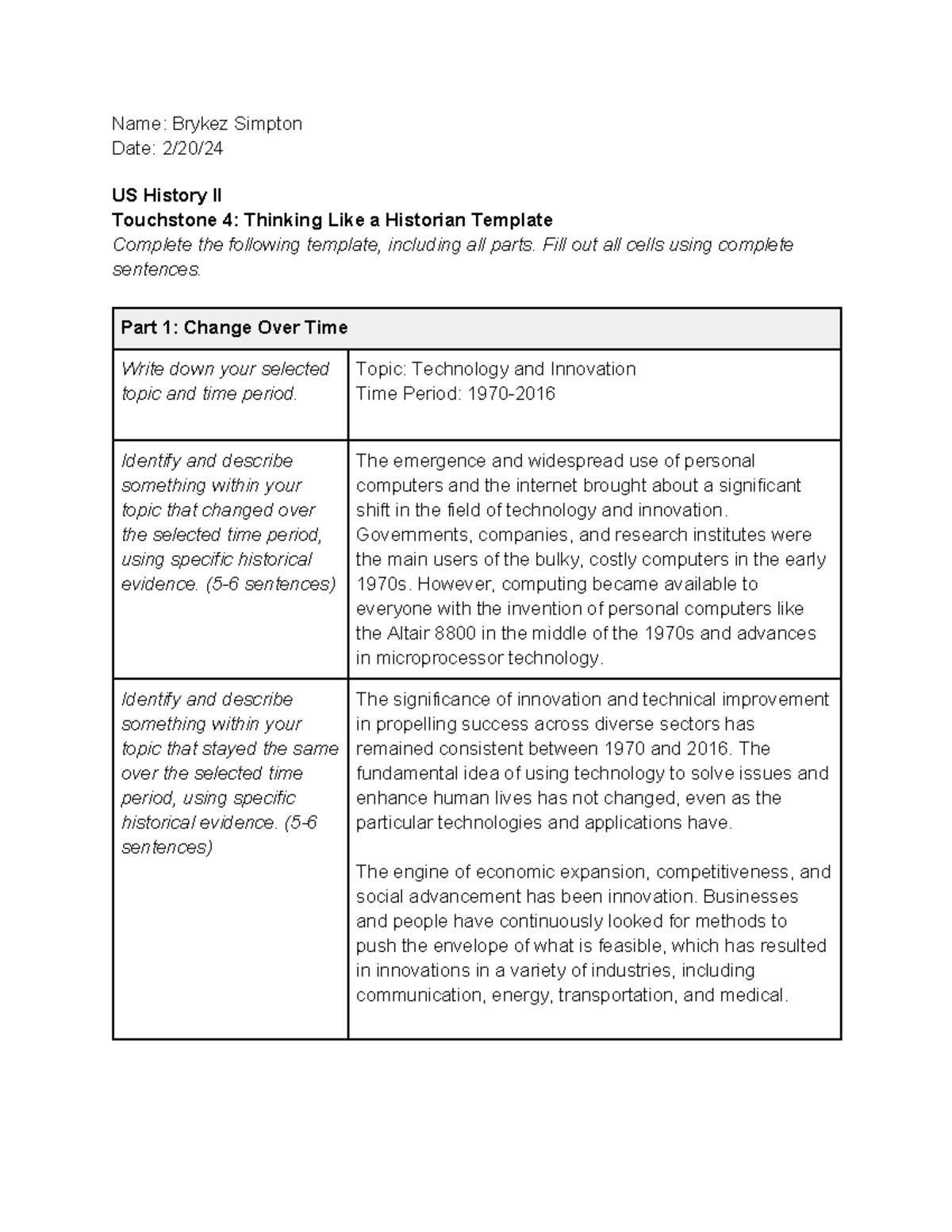 US History II Touchstone 4: Technology & Nixon's Resignation Impact - Studocu
