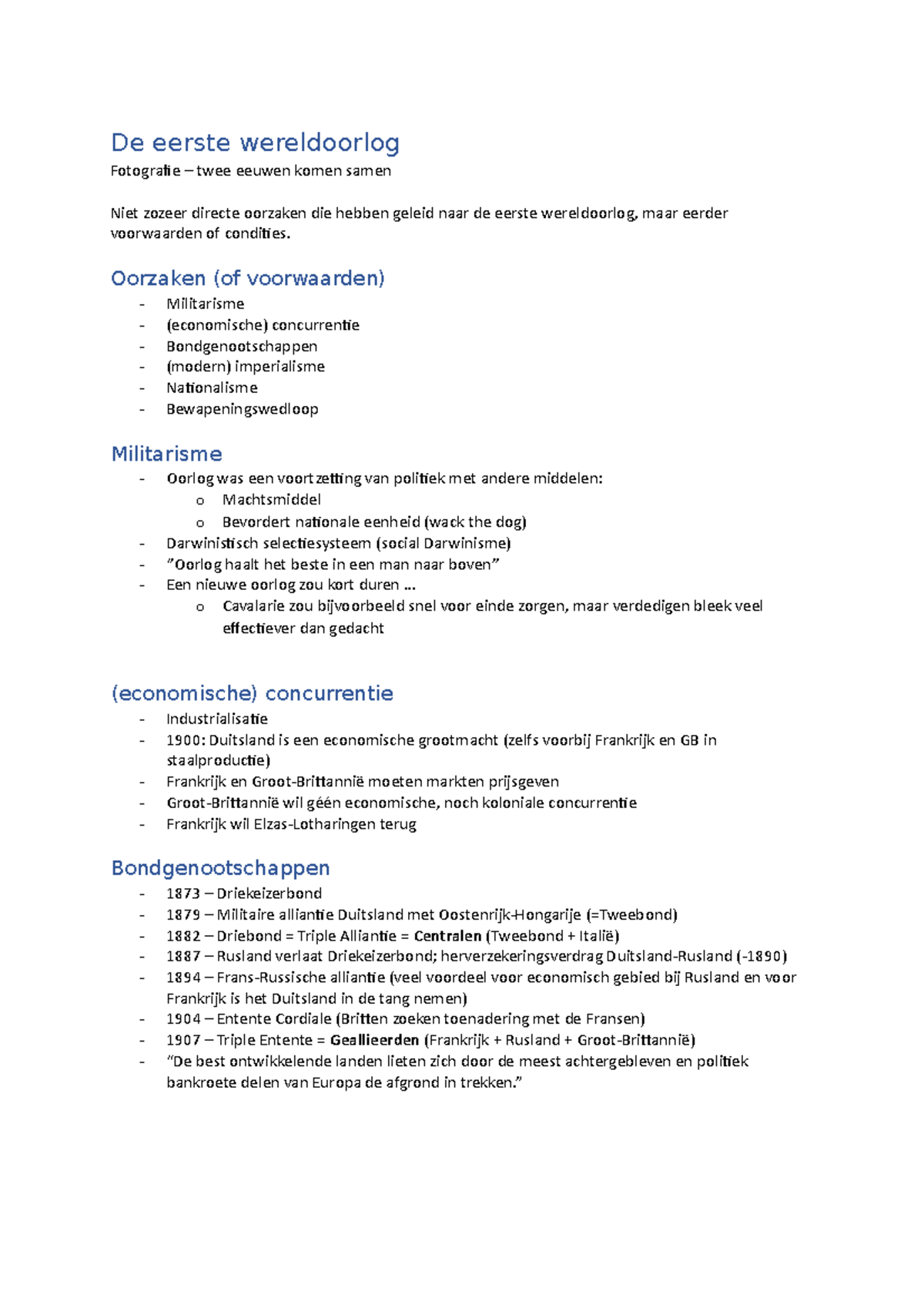 Moderne Geschiedenis III - College Aantekeningen Over WO I en ...