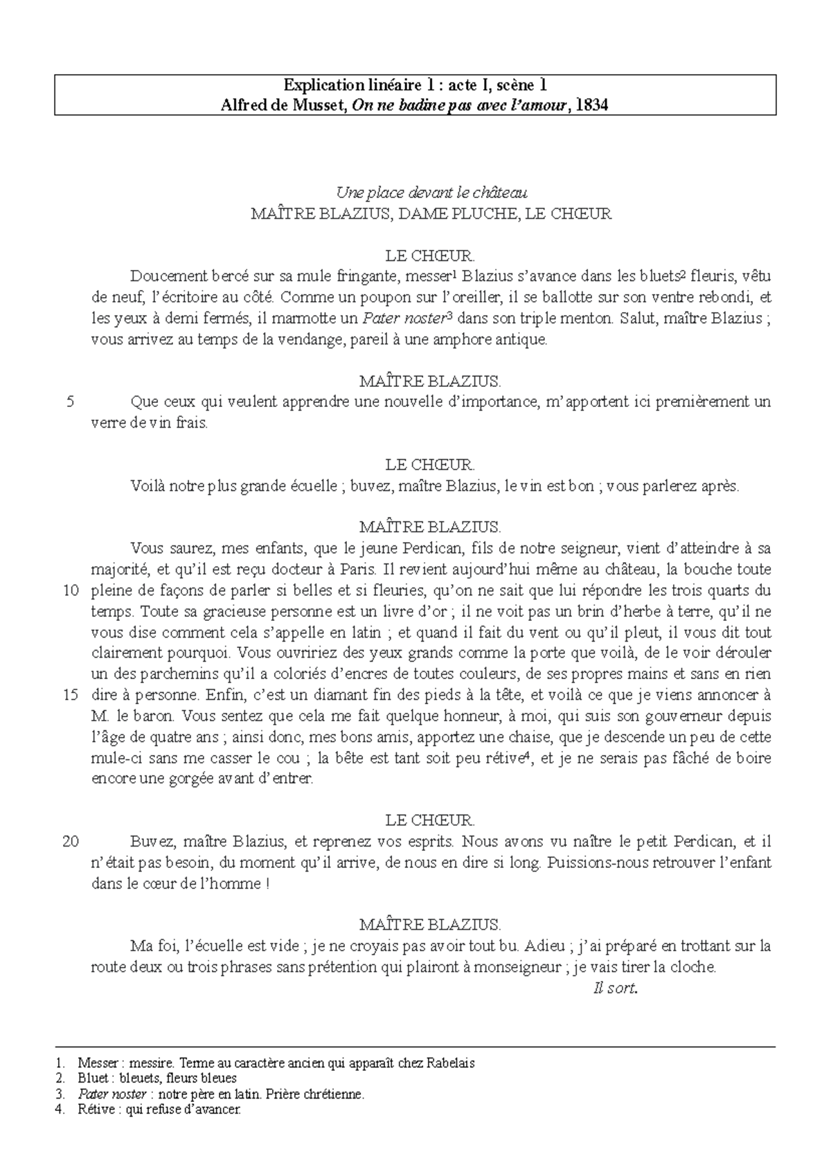 Explication linéaire : Acte I, Scène 1 et Acte II, Scène 5 - Musset ...