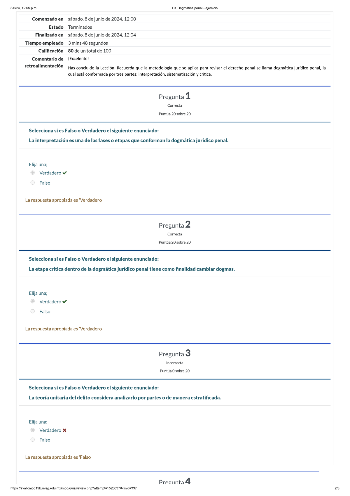 L9. Ejercicio sobre Dogmática Penal - Lección Concluida - Studocu