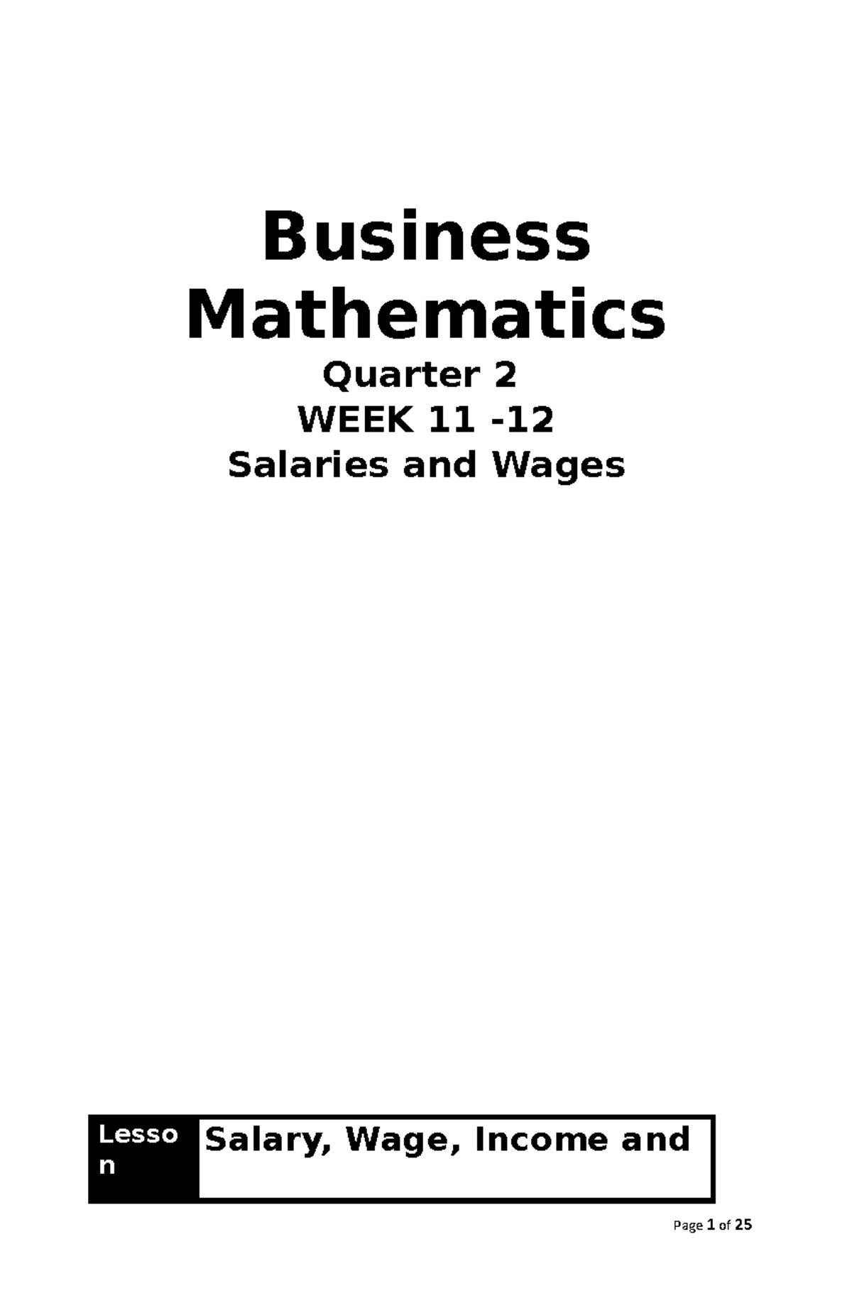 Q2 Business Mathematics 11-12: Salaries, Wages, and Benefits Overview ...
