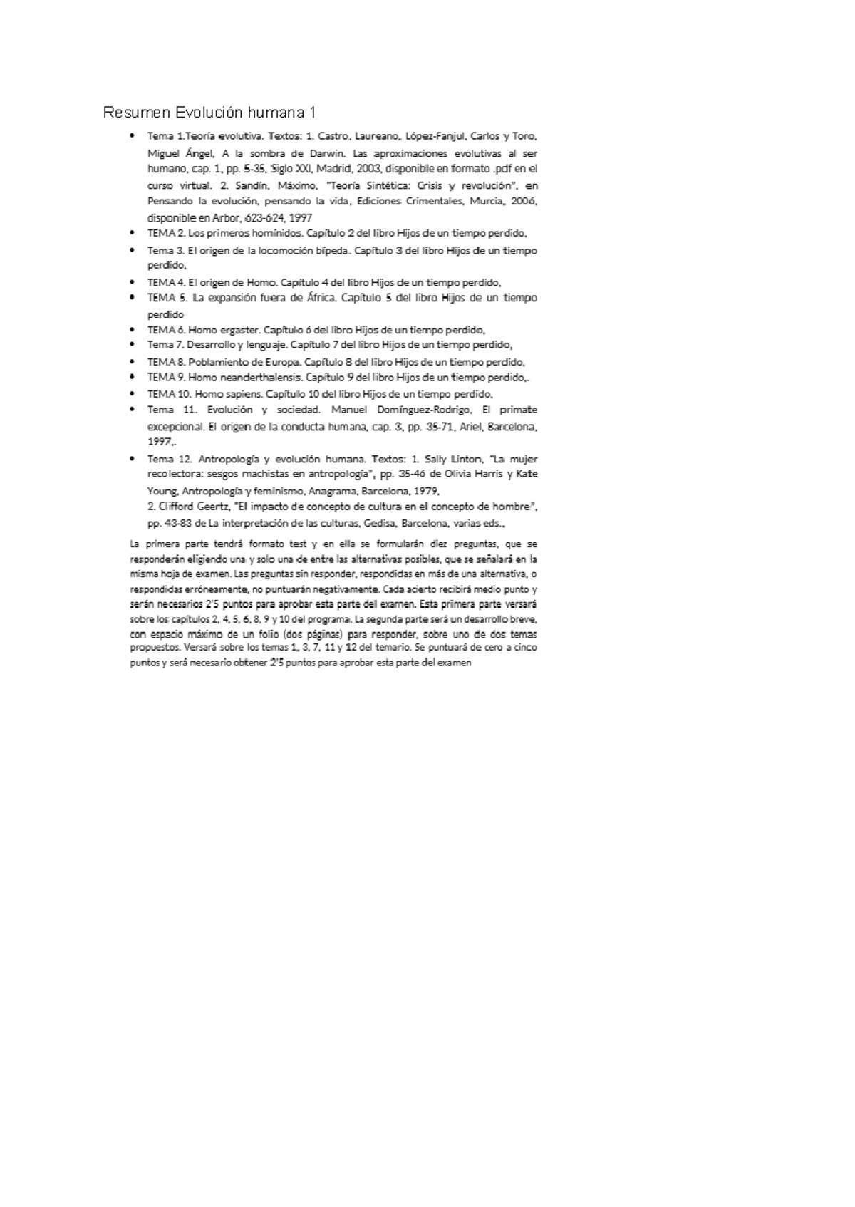 Resumen Evolución Humana 1: Teoría Evolutiva y Hominidos - Studocu