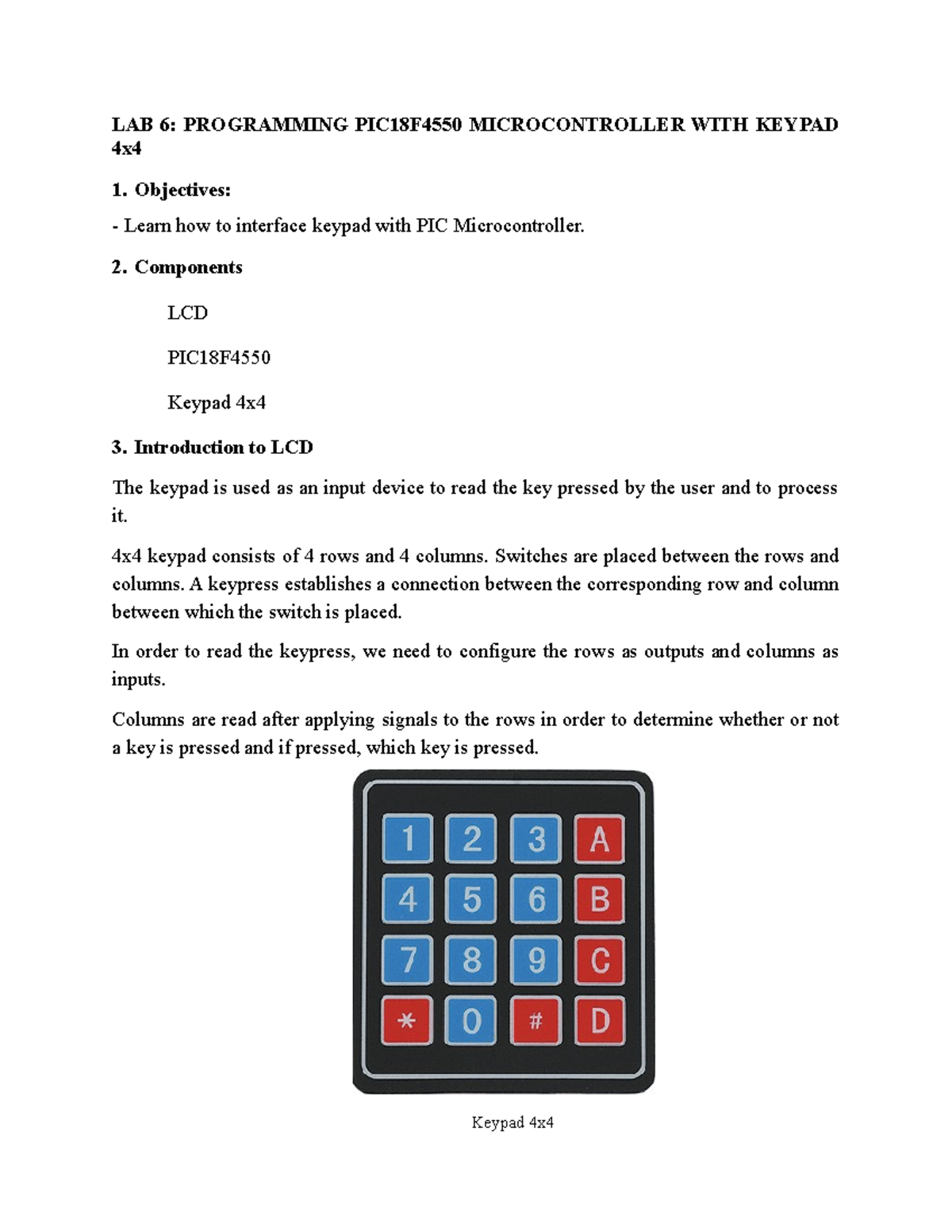 6. LAB6 Interfacing with keypad - LAB 6: PROGRAMMING PIC18F4550 ...