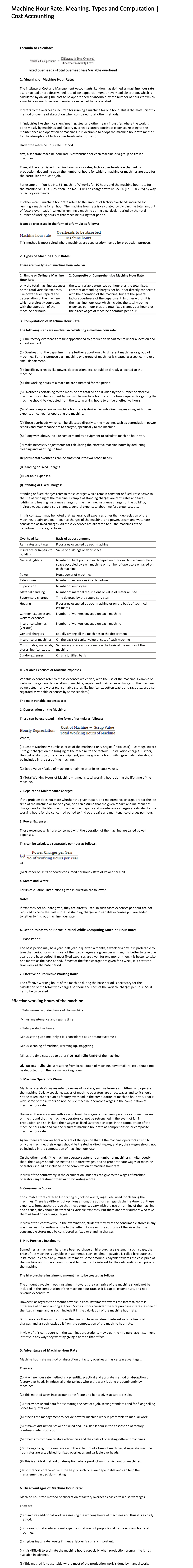 Machine Hour Rate: Meaning, Types & Computation in Cost Accounting ...