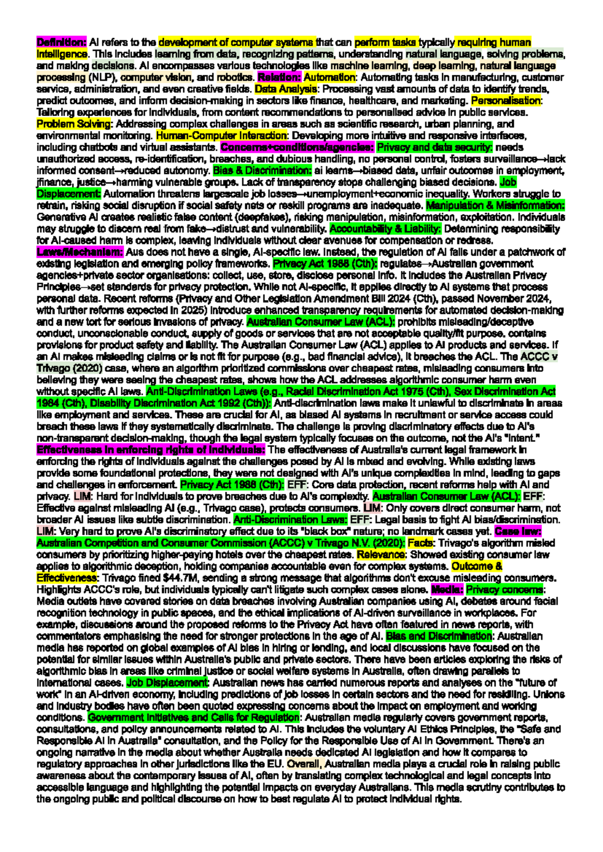 Legal Tech Reference Sheet for Essay: AI Impacts & Regulations - Studocu