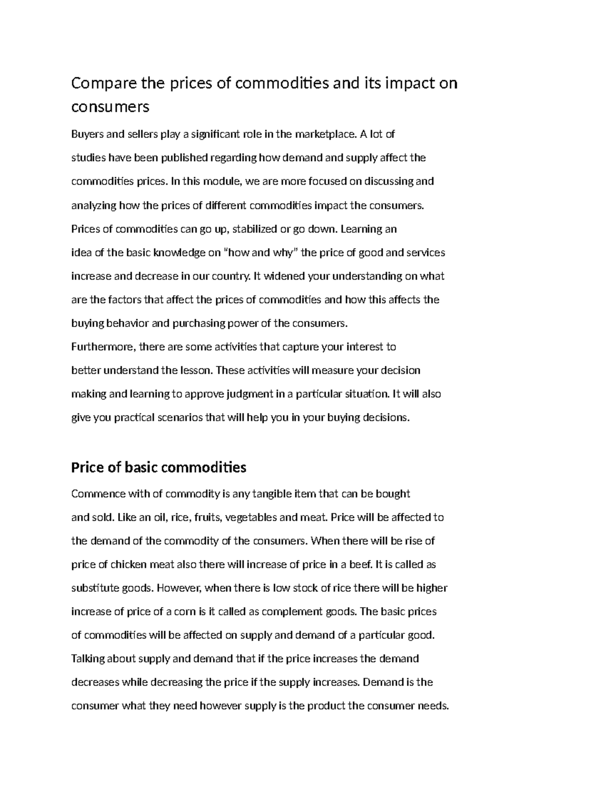 Lesson 6: The Impact of Commodity Prices on Consumer Behavior - Studocu