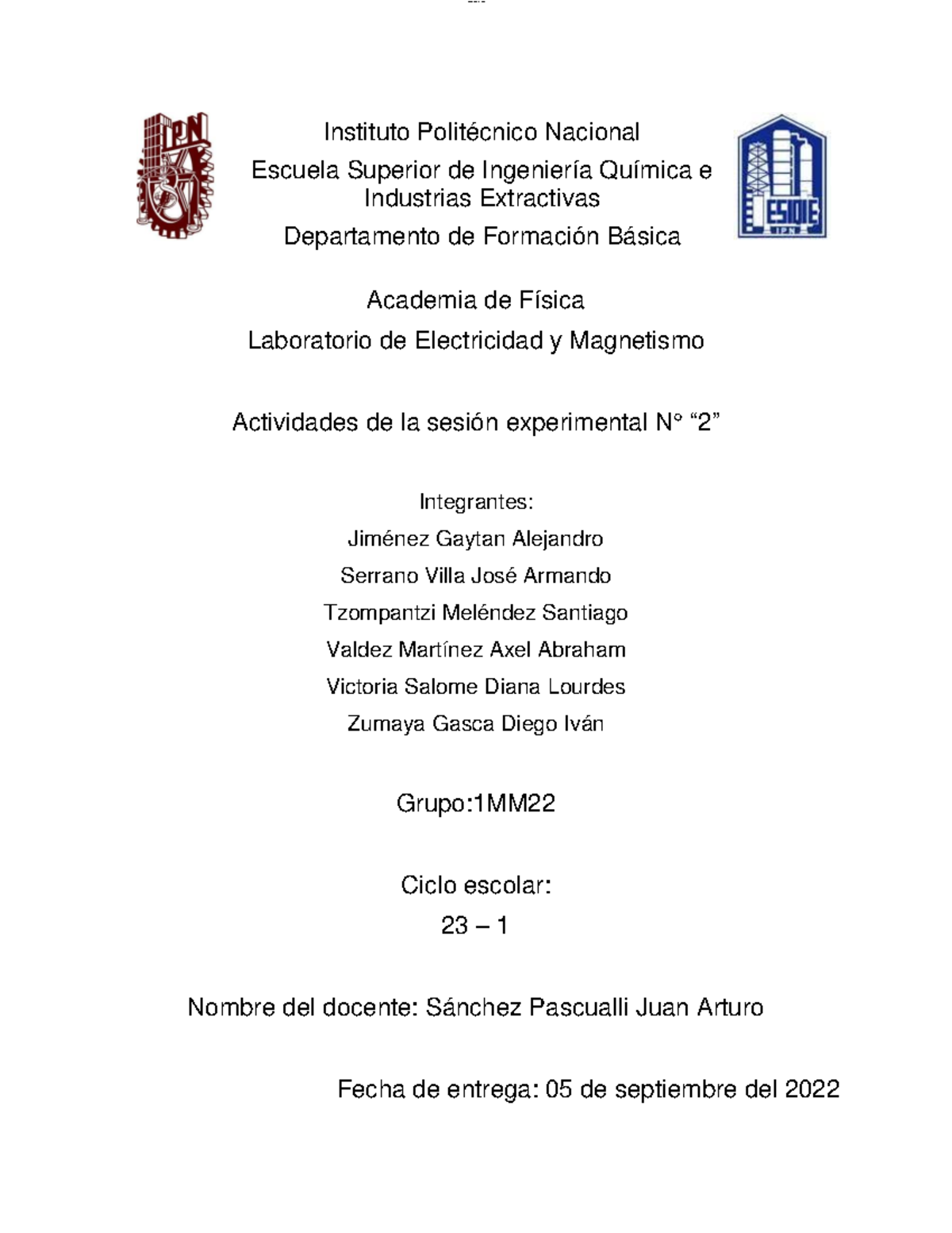 Practica 2 Electricidad y Magnetismo - Instituto Politécnico Nacional Escuela Superior de ...