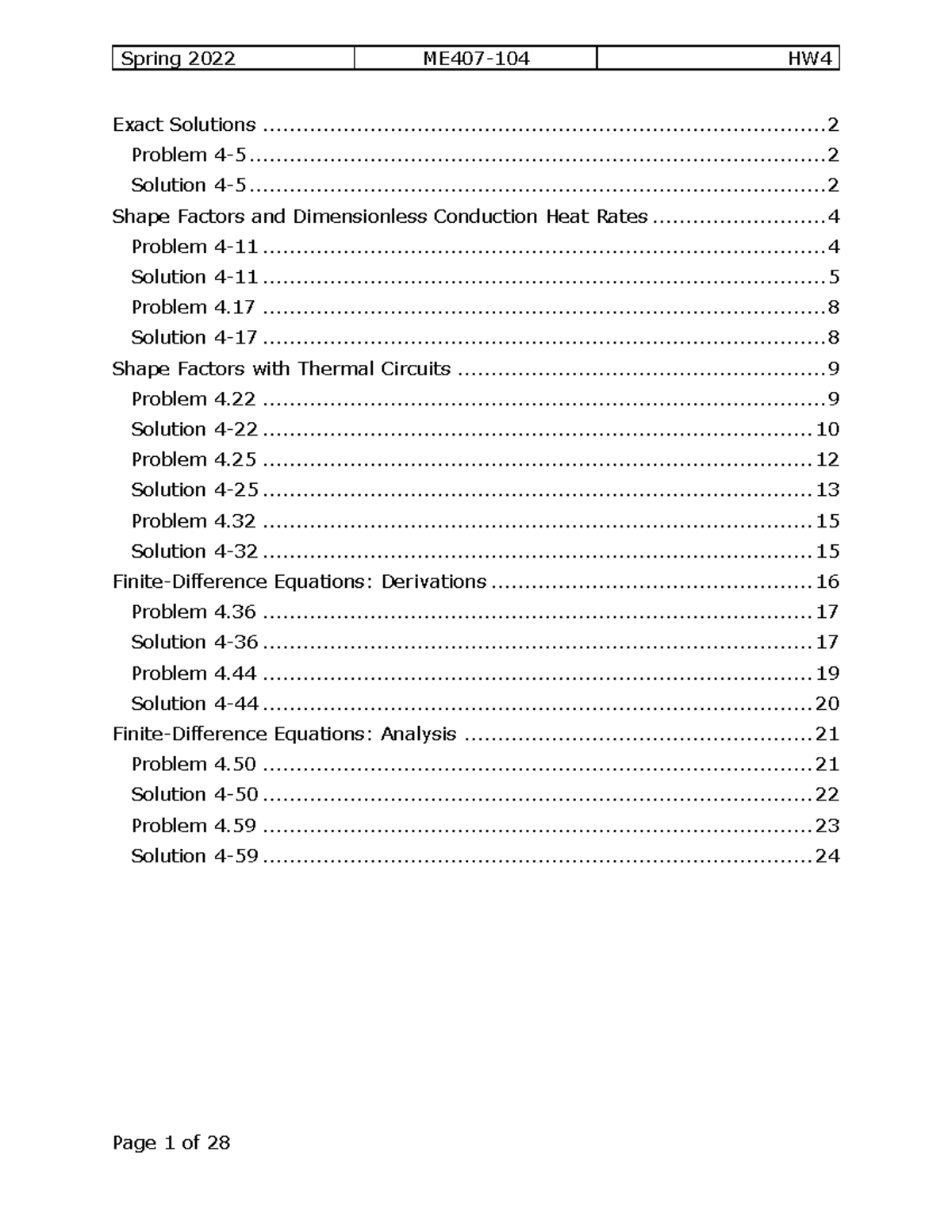 ME407 104 HW4 solution - Homework - Exact Solutions Problem 4-5 Solution 4-5 Shape Factors and ...