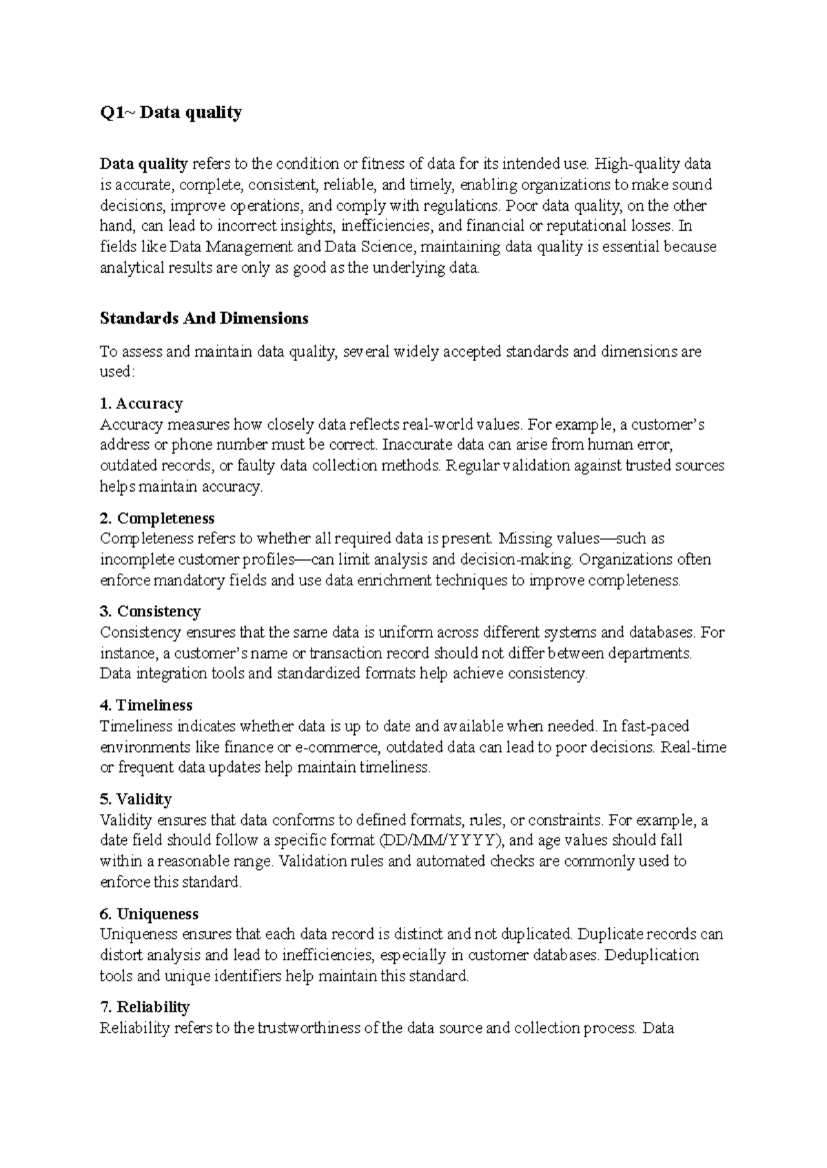 TQM 1 - Data Quality and Quality Improvement Strategies - Studocu