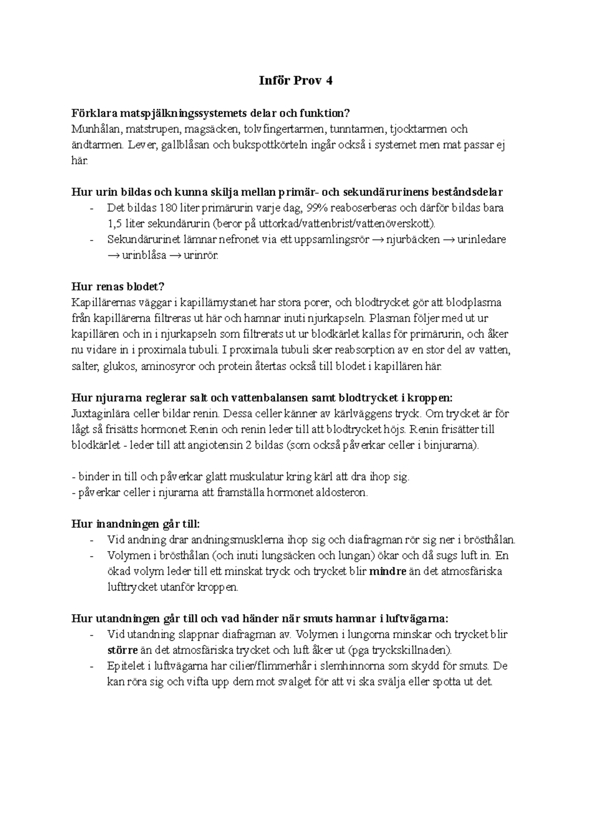 Biologi 2 Kursprov: Matspjälkning, Urinbildning och Blodcirkulation ...