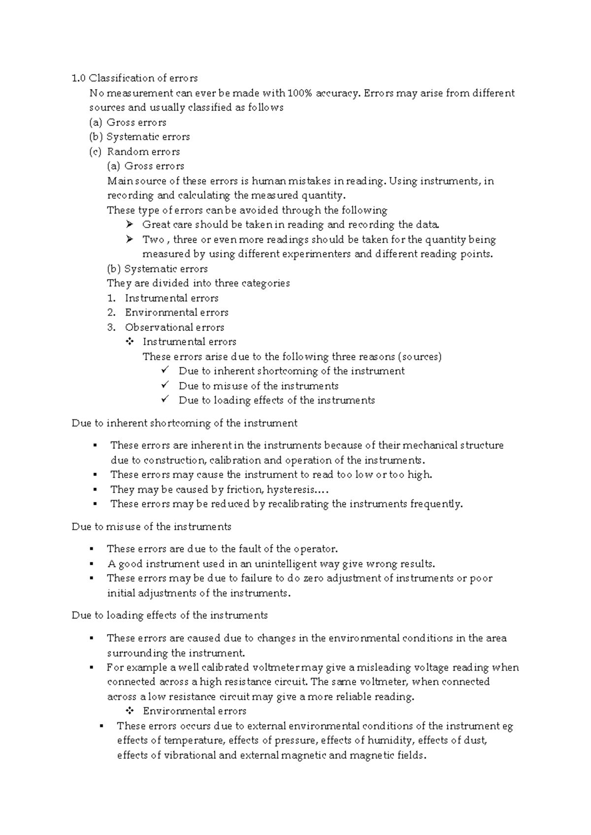 PHY 114 Lecture FOUR - Notes - 1 Classification of errors No ...