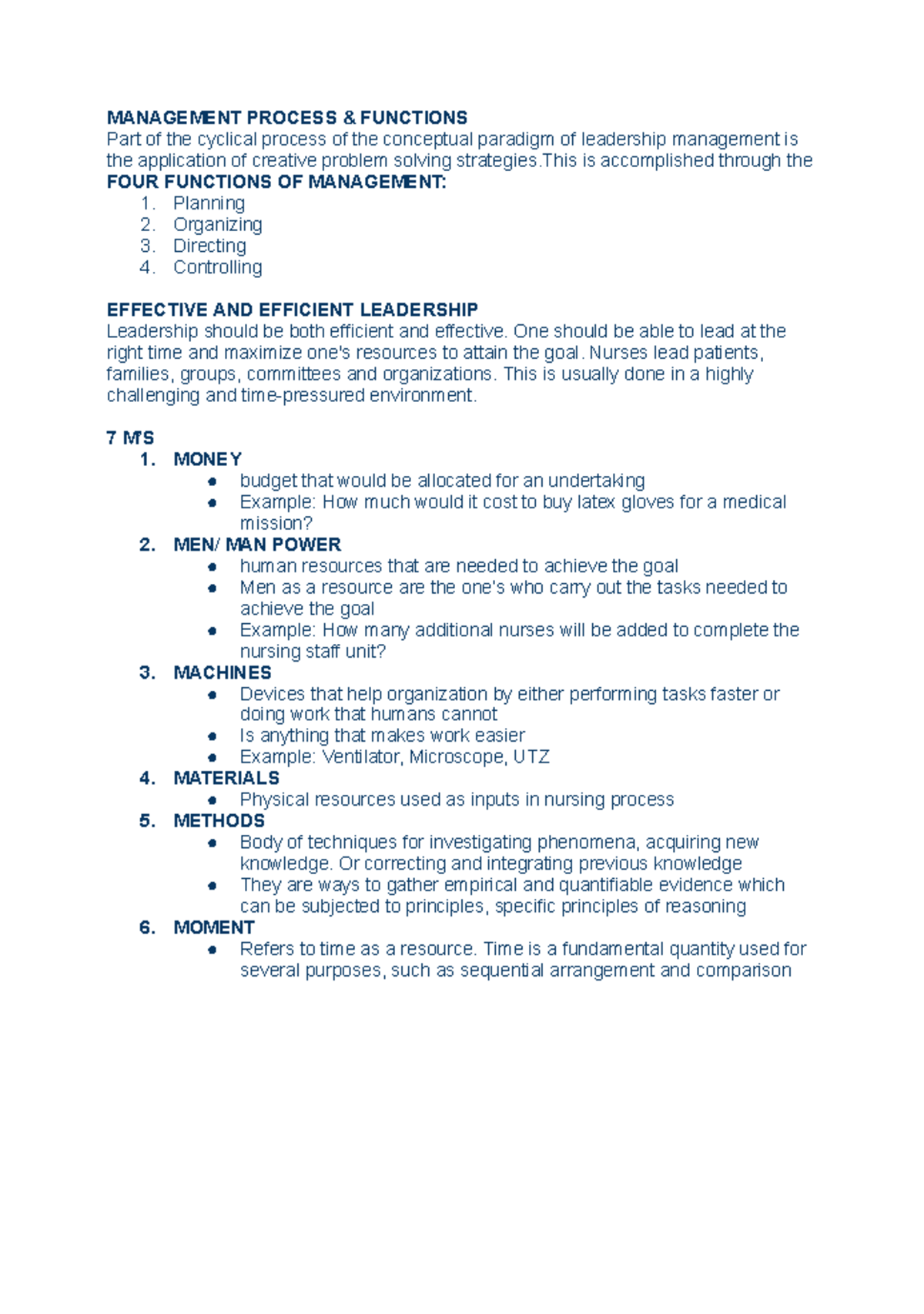 MANAGEMENT PROCESS FUNCTIONS: Leadership & Problem Solving Strategies ...