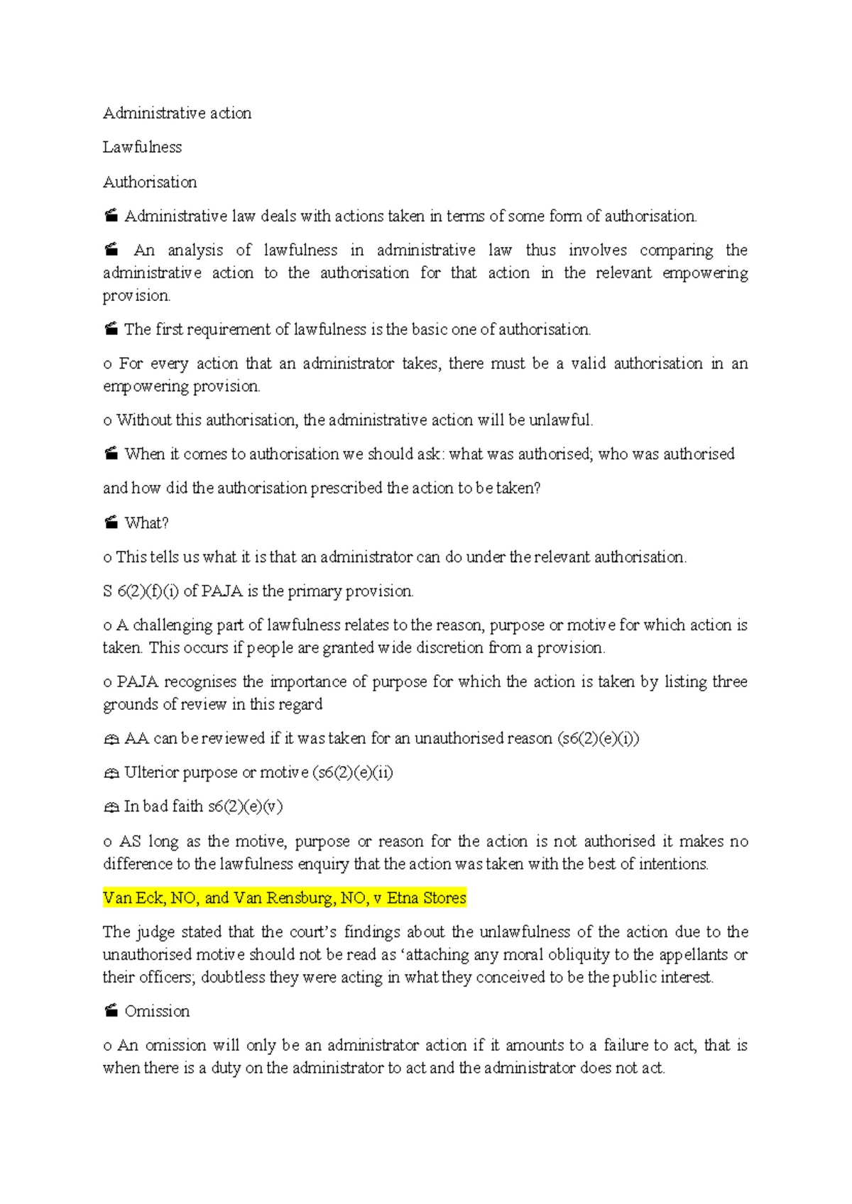 Administrative Action: Lawfulness and Authorisation in Admin Law - Studocu