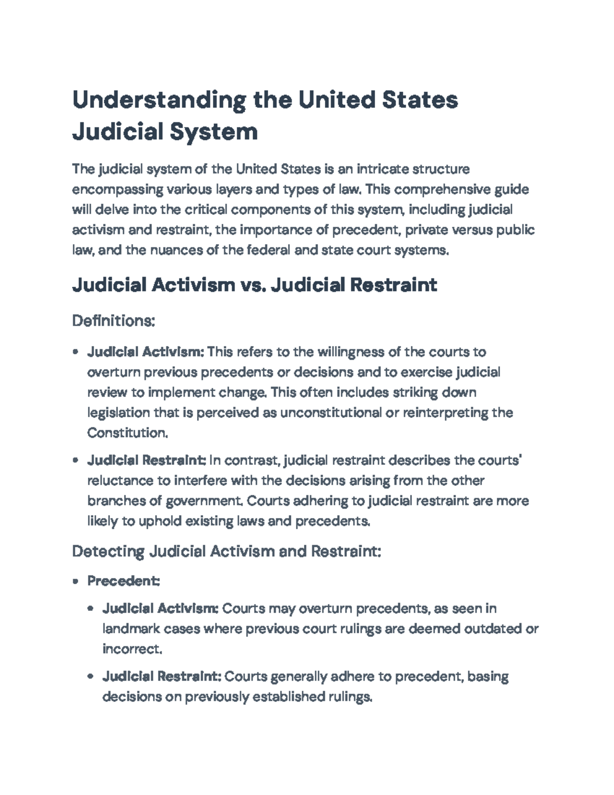 Understanding the U.S. Judicial System: Activism, Restraint ...