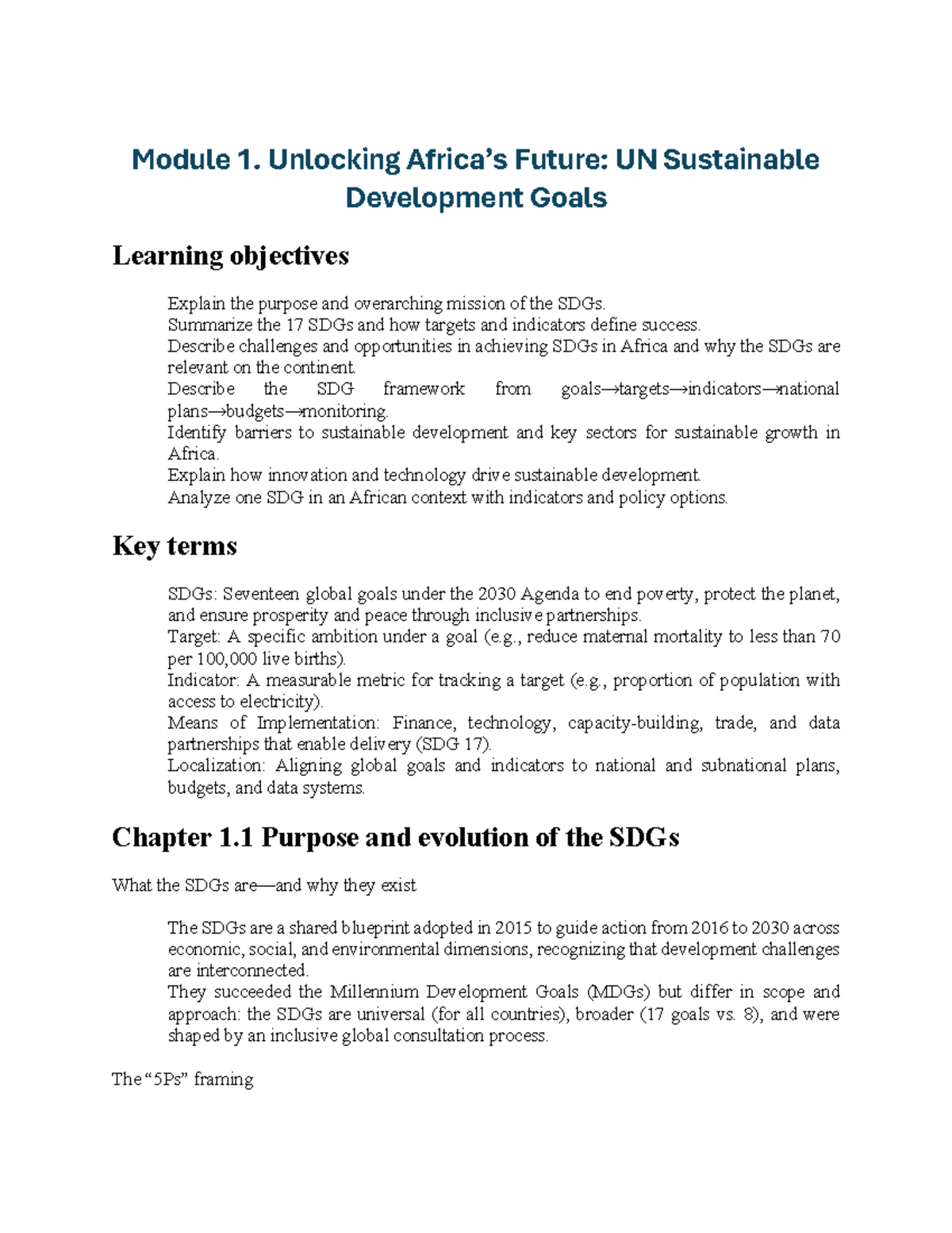 Module 1 C-SDGs: Unlocking Africa's Future - Understanding the UN SDGs ...