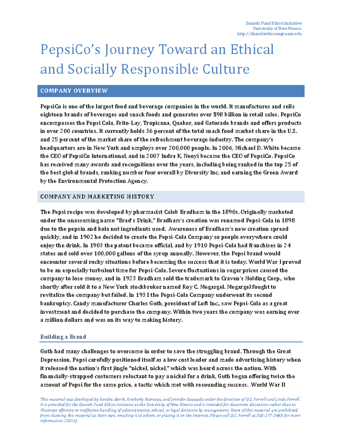 PepsiCo Case Study: Ethical Practices & Brand Evolution Insights - Studocu
