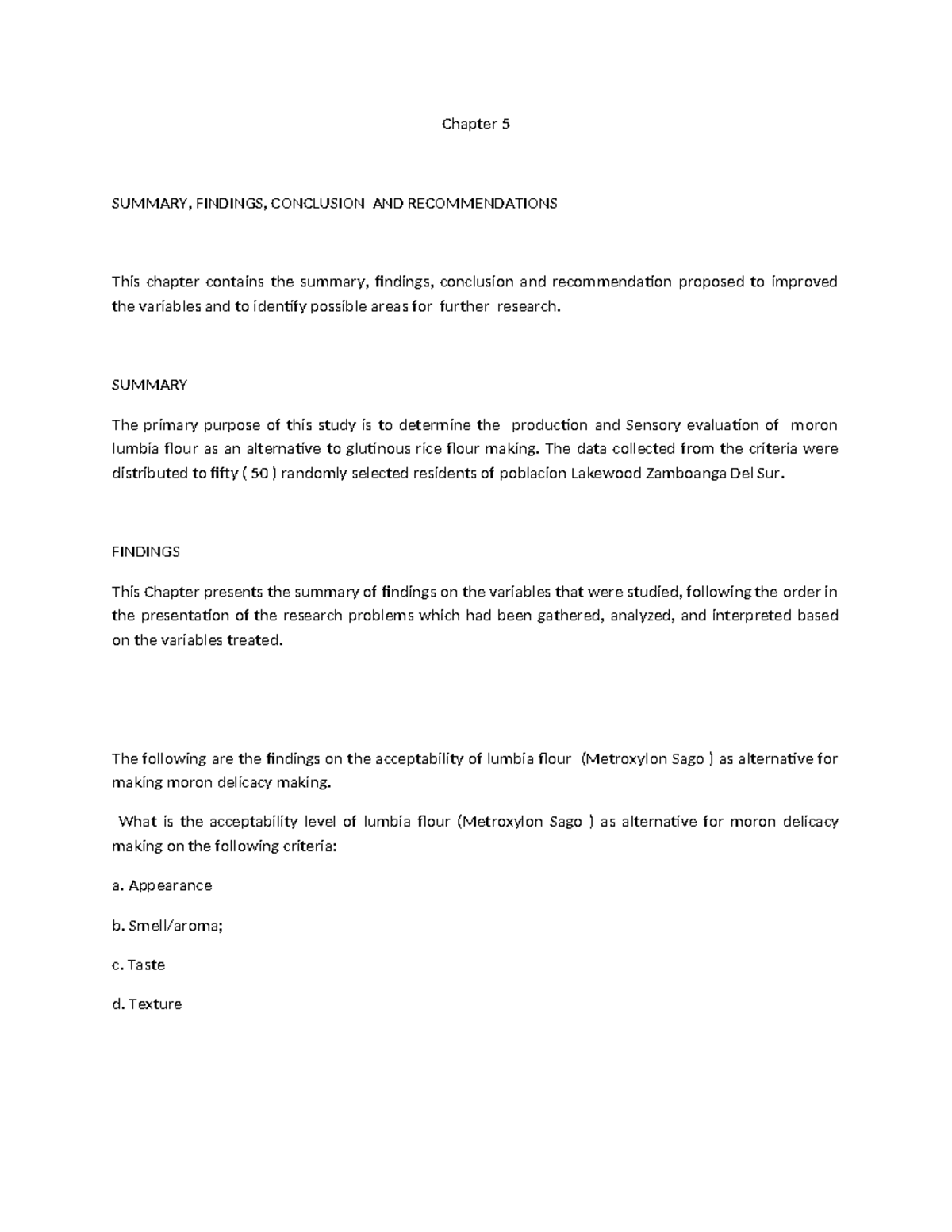Chapter 5 WPS O - Summary, Findings, and Recommendations on Lumbia ...