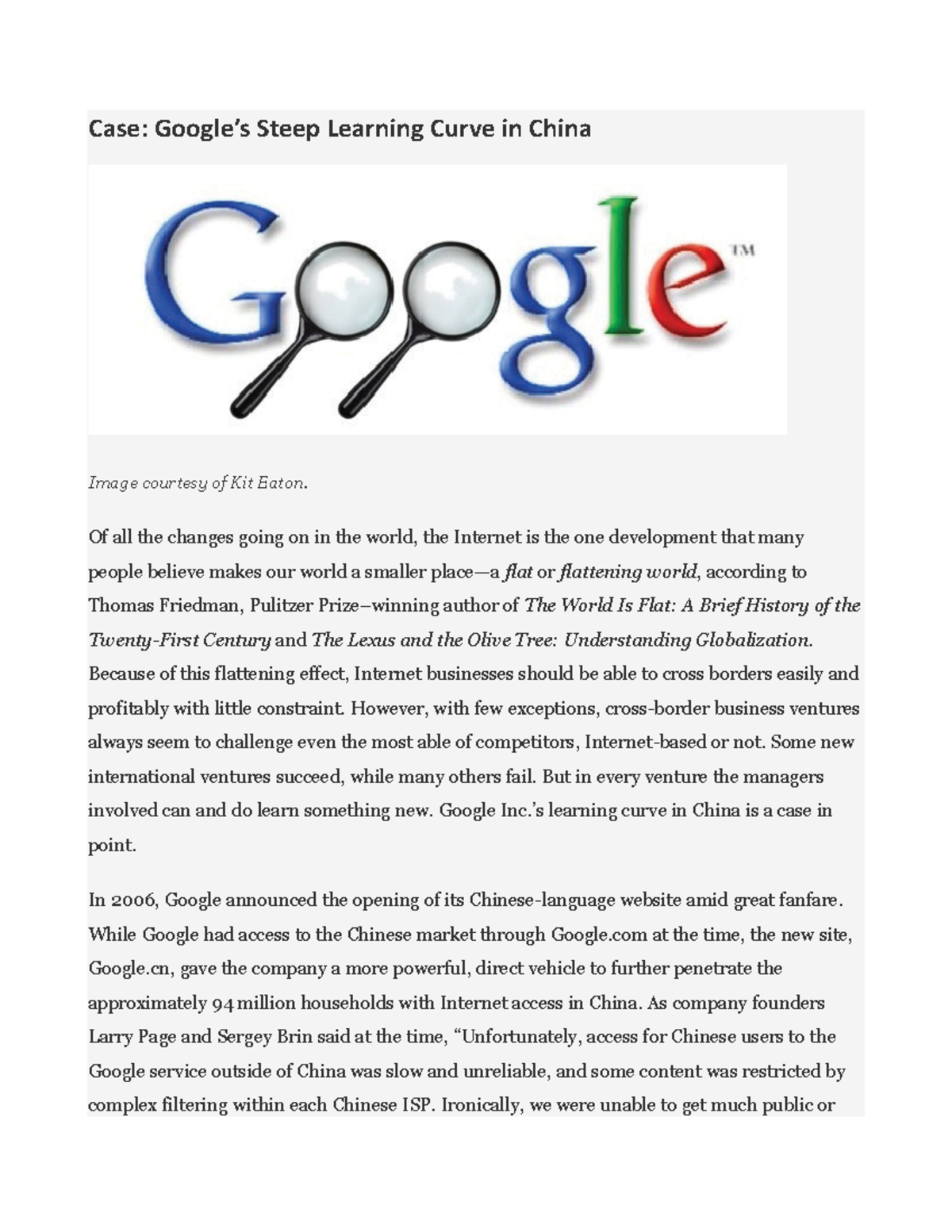 CASE 1 MGT 09 - Analyzing Google's Learning Curve in China - Studocu