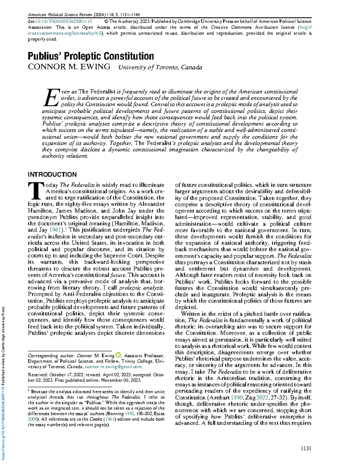 Publius' Proleptic Constitution: Analyzing Constitutional Development ...