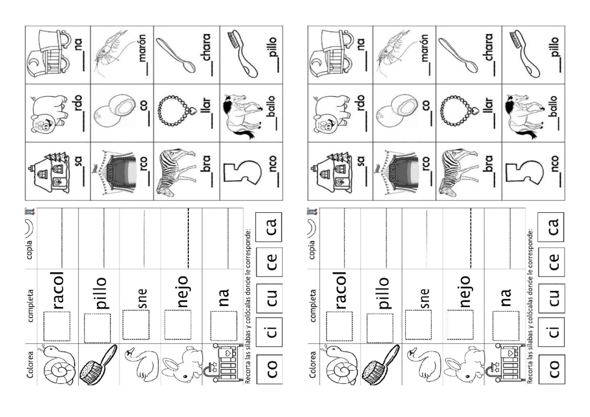 Colorea y Recorta Sílabas: CA CE CI CO CU Actividad - Studocu