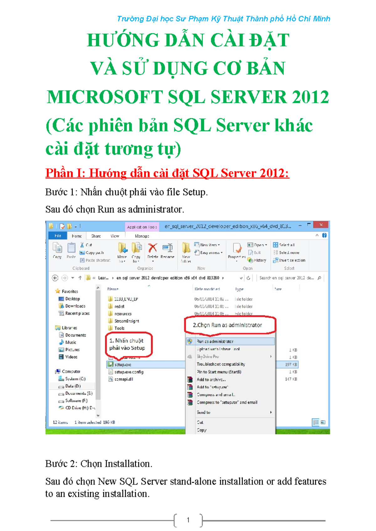 Hướng Dẫn Cài Đặt và Sử Dụng Cơ Bản SQL Server 2012 - Studocu