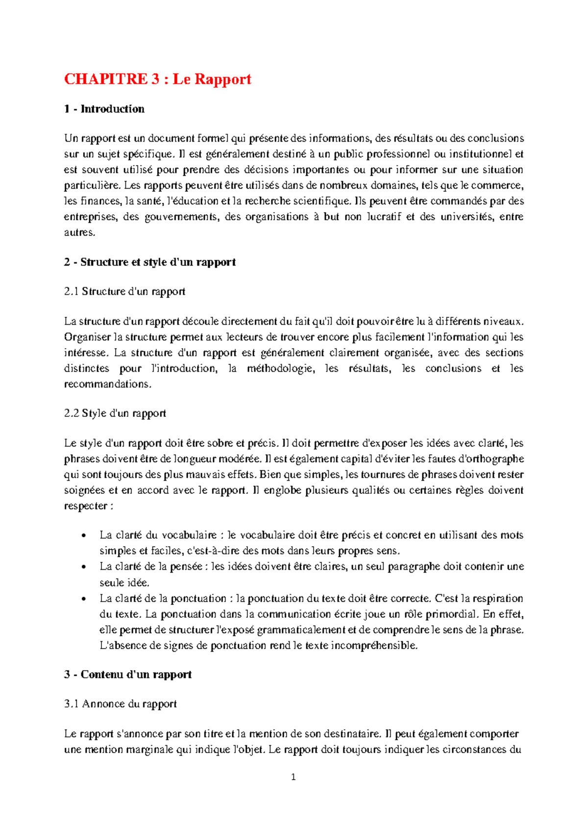 CHAPITRE 3 : Structure et Style du Rapport - Studocu