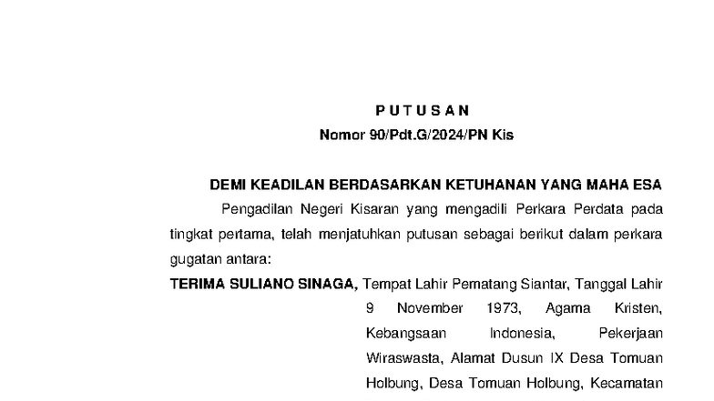 PUTUSAN Nomor Kis Perdata 30/2025: Sengketa Tanah Adat di Kisaran - Studocu