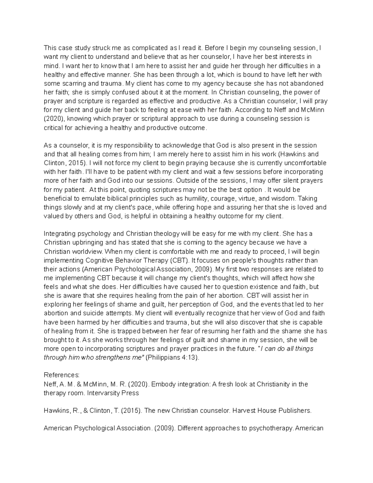 Christian Counseling Case Study: Integrating Prayer & Scripture - Studocu