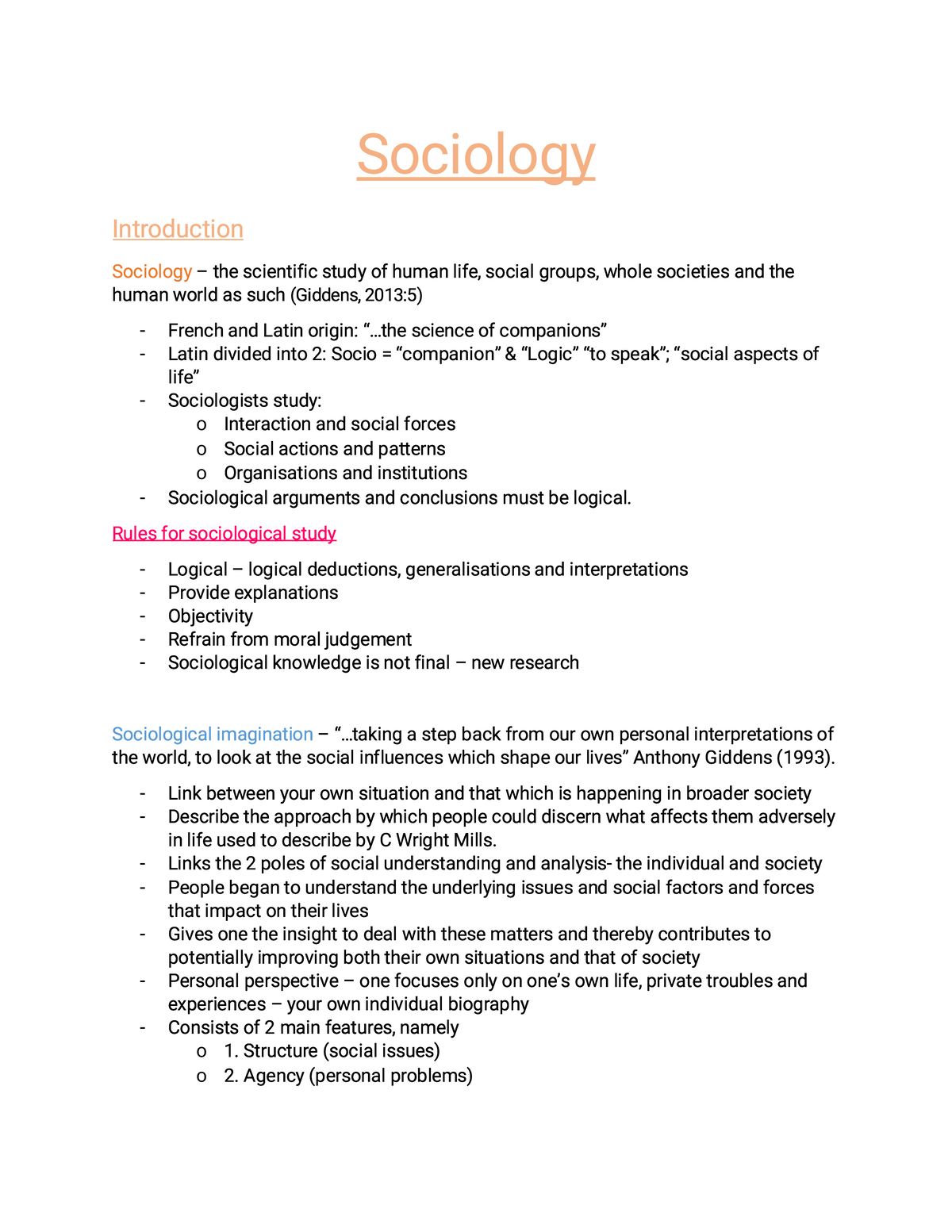 SOCY 111 - Introduction to Sociology: Key Concepts and Theories - Studocu