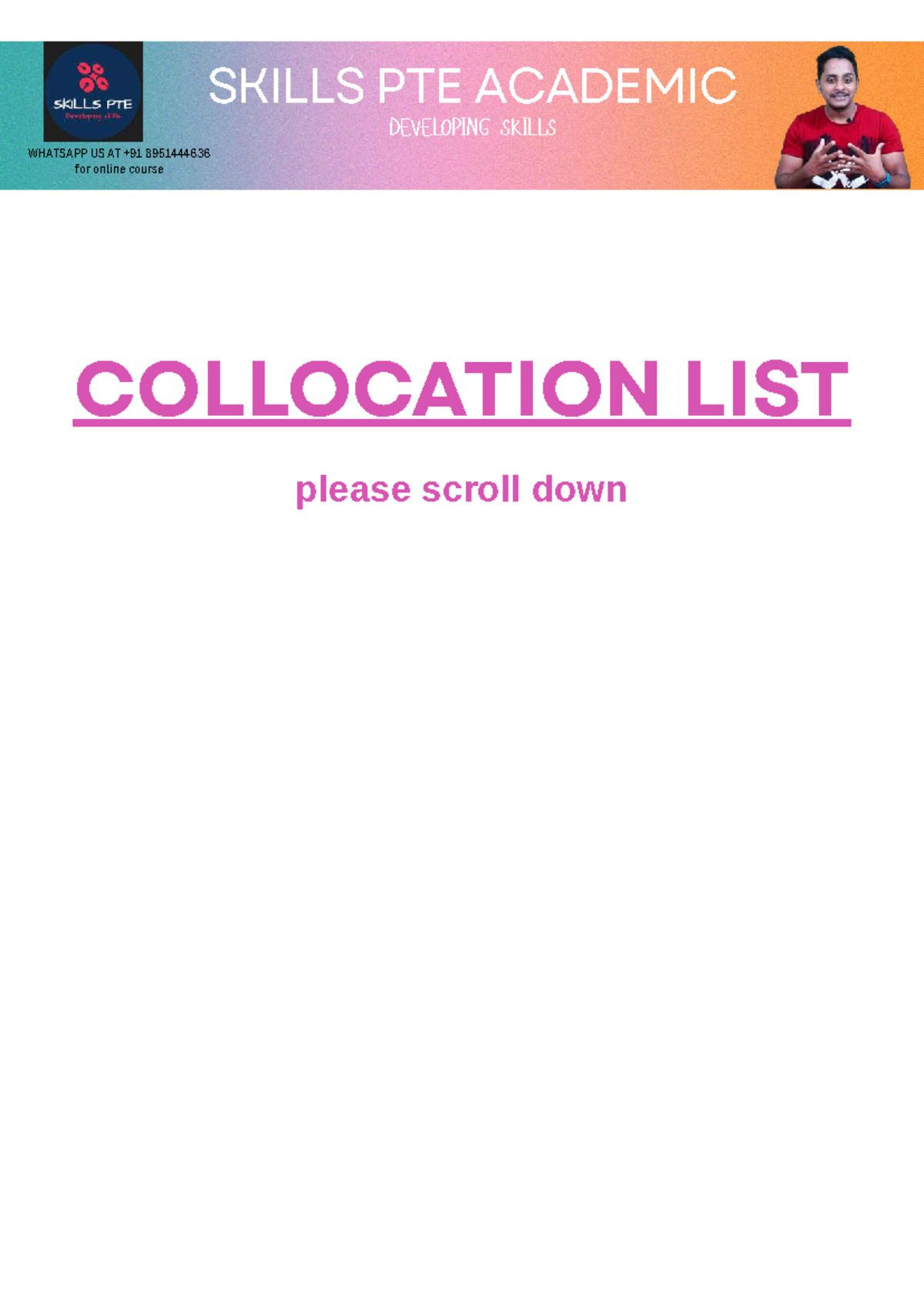 COLLOCATION LIST FOR PTE ACADEMIC SKILLS DEVELOPMENT - Studocu