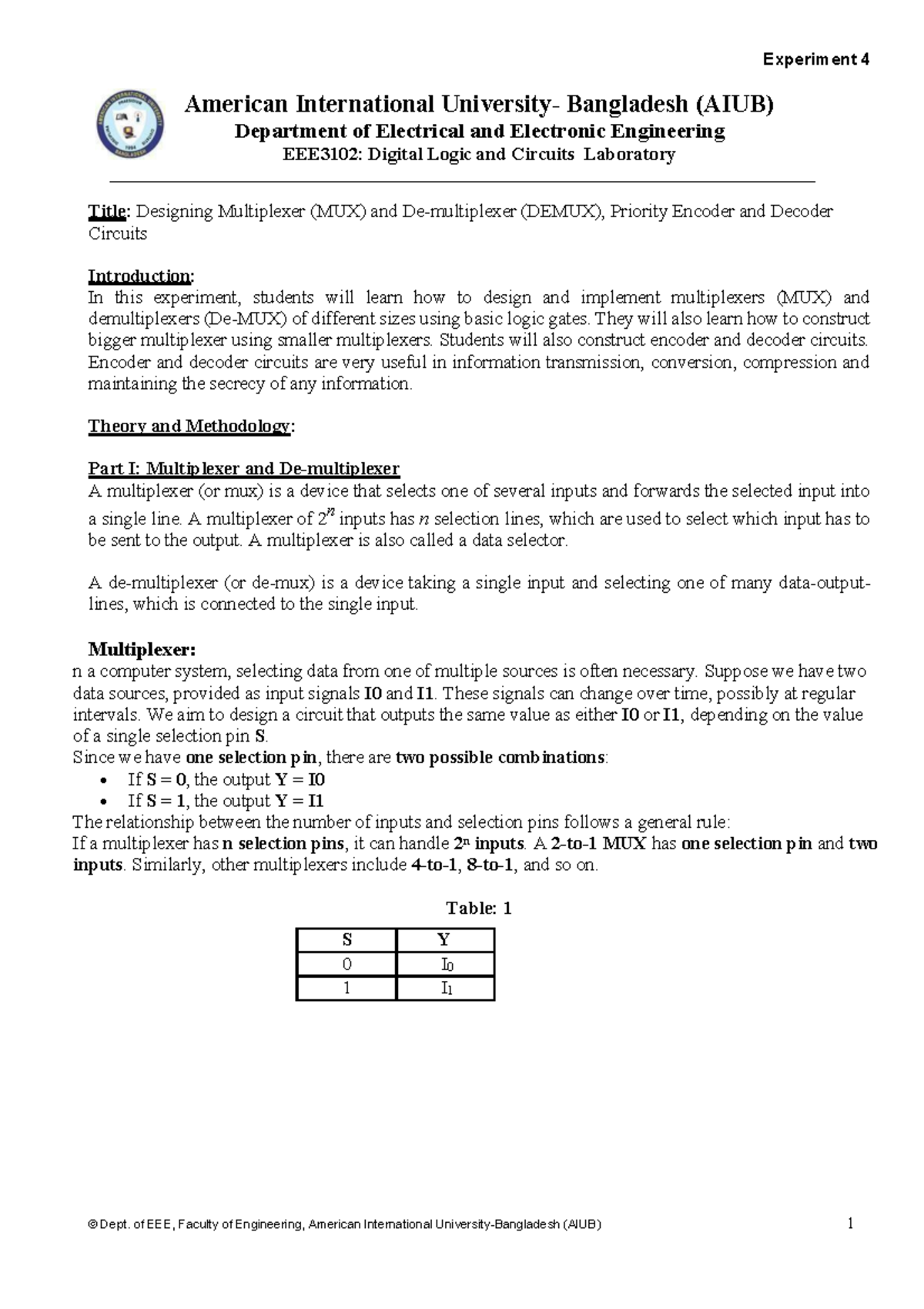 DLC LAB 04: Designing MUX, DEMUX, Encoder & Decoder Circuits - Studocu