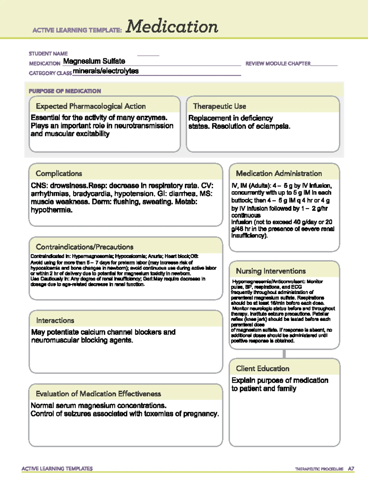 Magnesium Sulfate Medication Template - ACTIVE LEARNING TEMPLATES ...