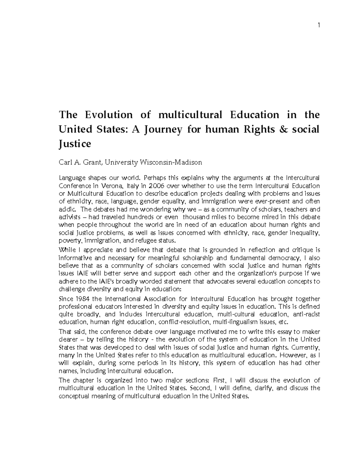 The Evolution of Multicultural Education in the U.S.: A Study of Social ...