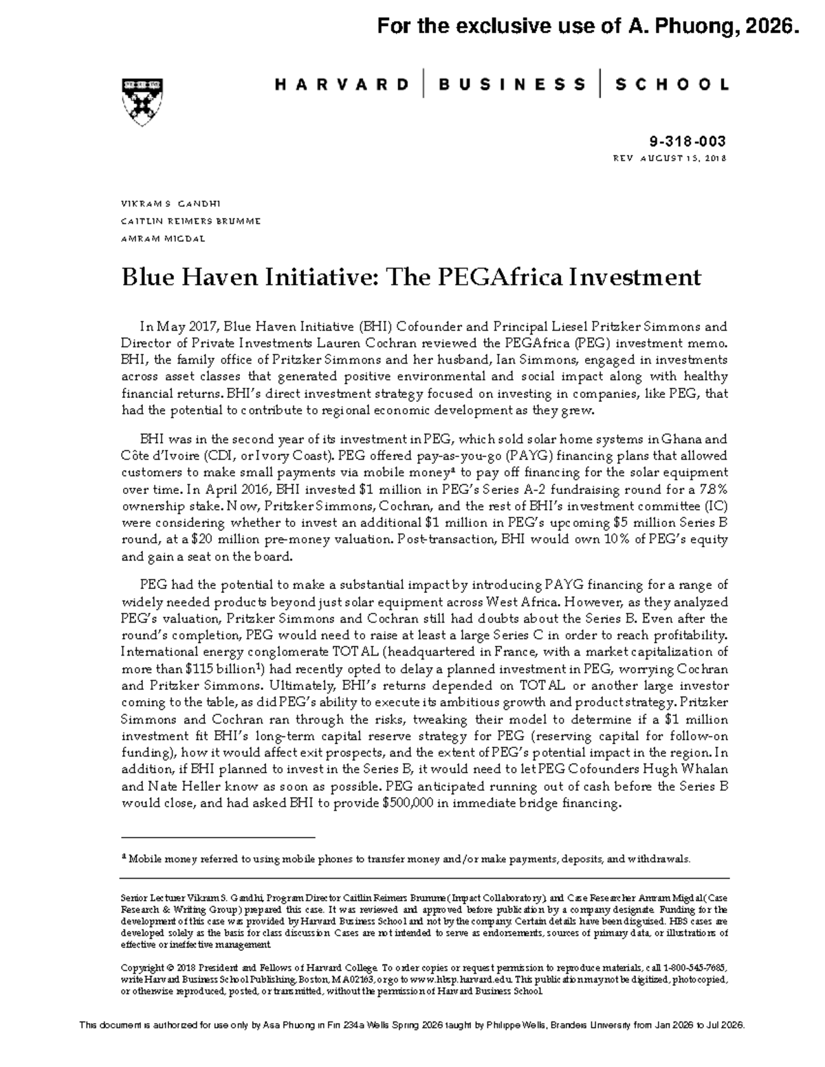 Blue Haven Initiative: The PEGAfrica Investment Case Study (FIN 234A ...
