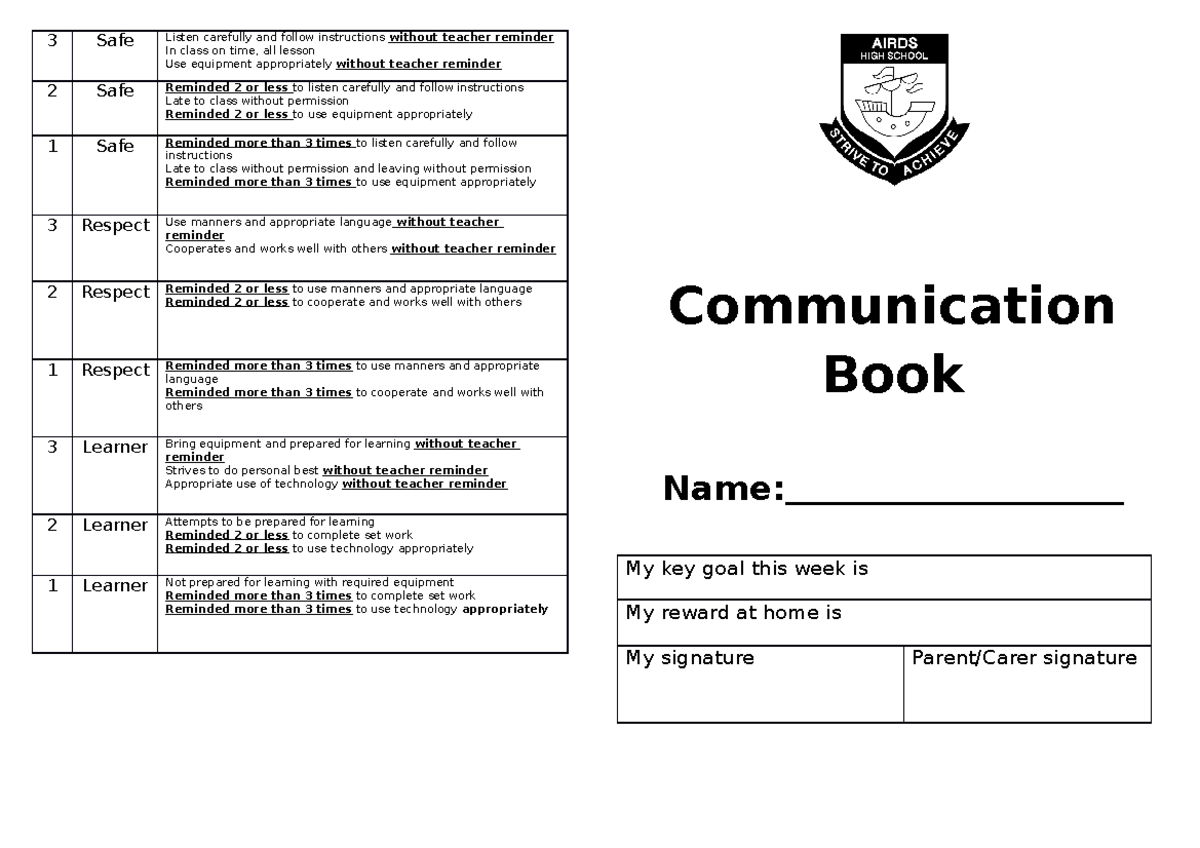 Communication Booklet - 3 Safe Listen carefully and follow instructions ...