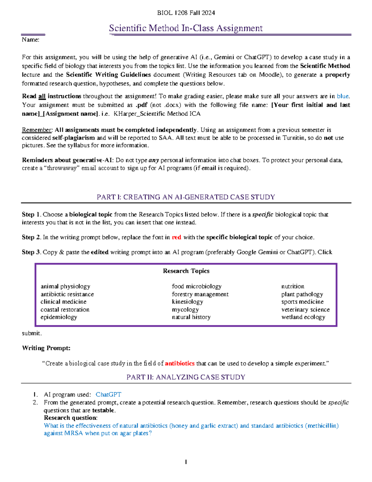 BIOL 1208 Fall 2024: Scientific Method In-Class Assignment Insights ...