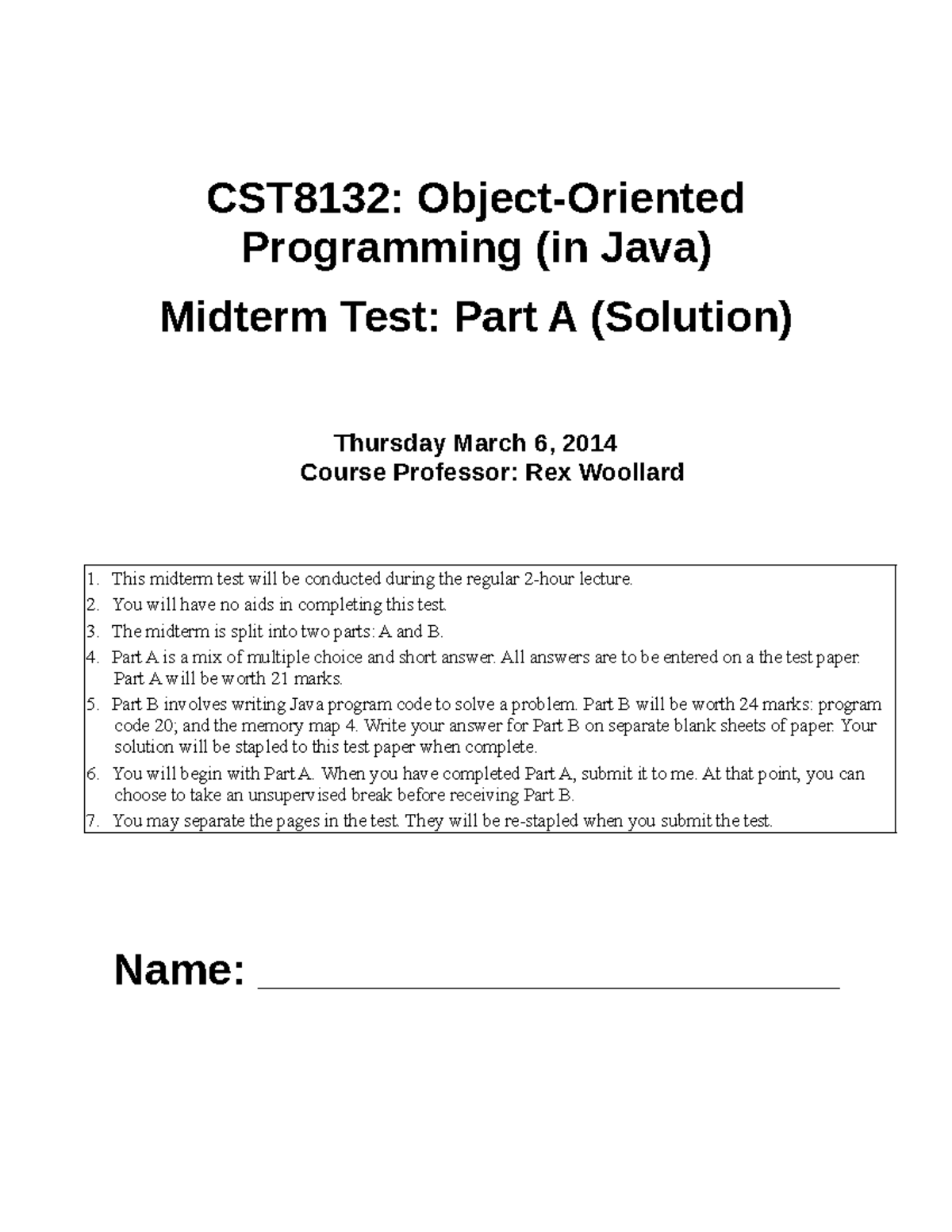 OOP Java Midterm Part 1 2014 Winter Solution - CST8132: Object-Oriented Programming (in Java ...
