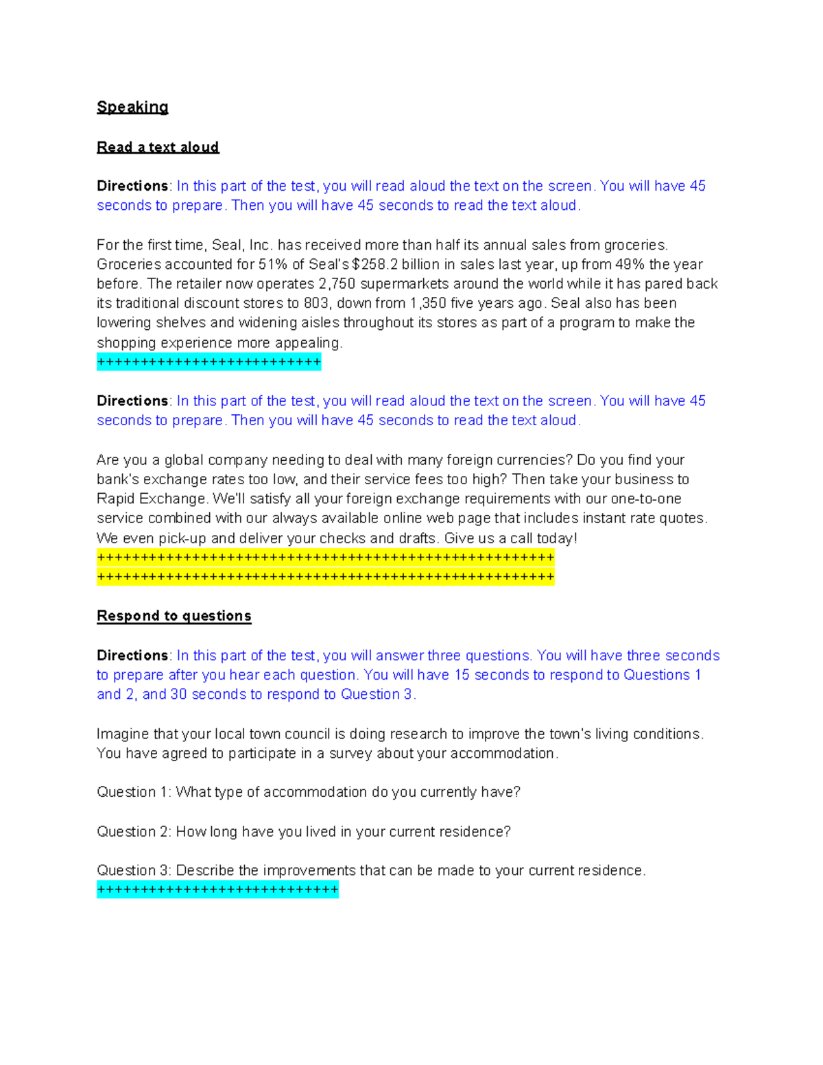 Reading and Speaking Strategies for Test Preparation - Studocu