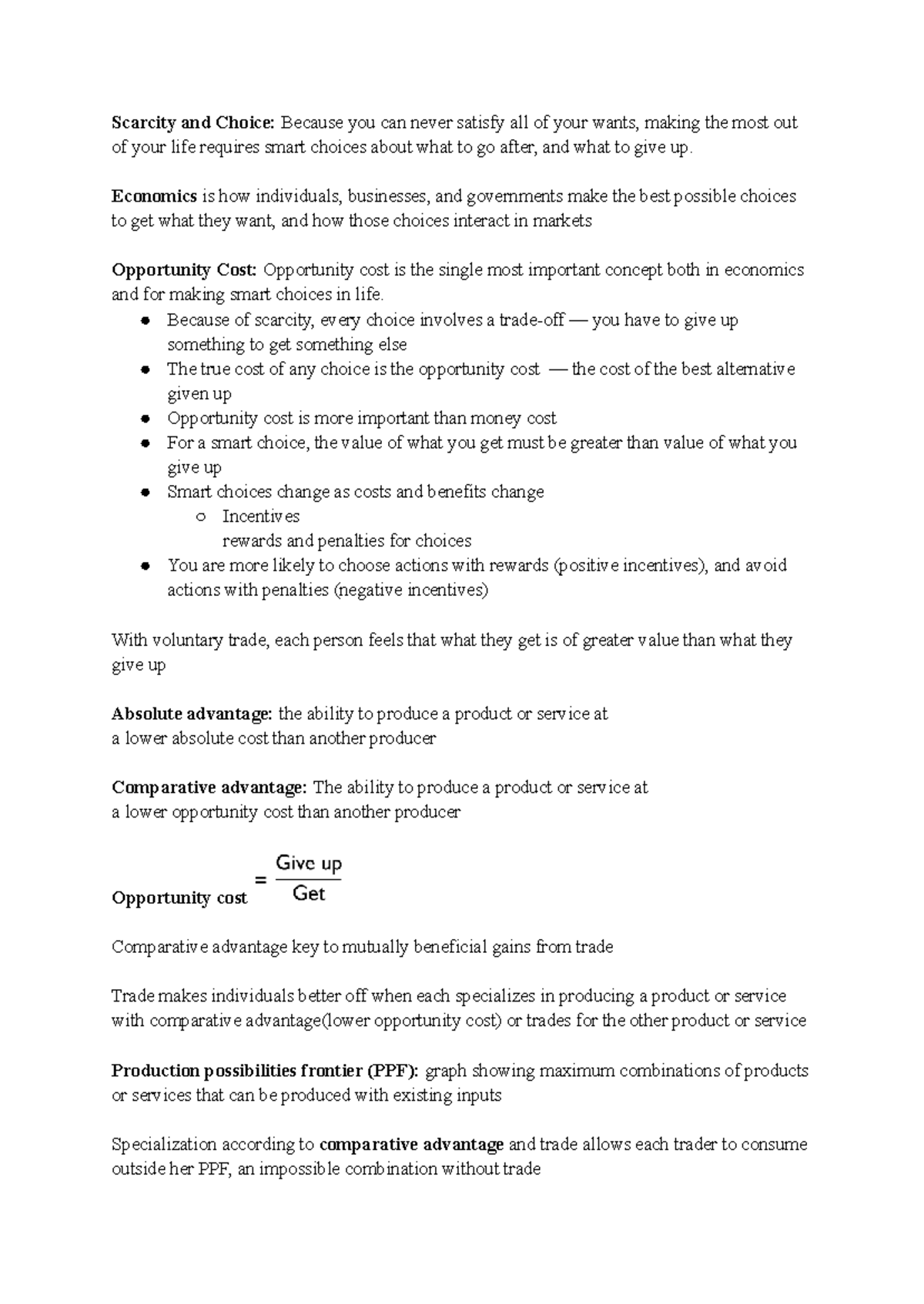 Econ 1000 Lecture Notes: Understanding Scarcity, Choice, and ...