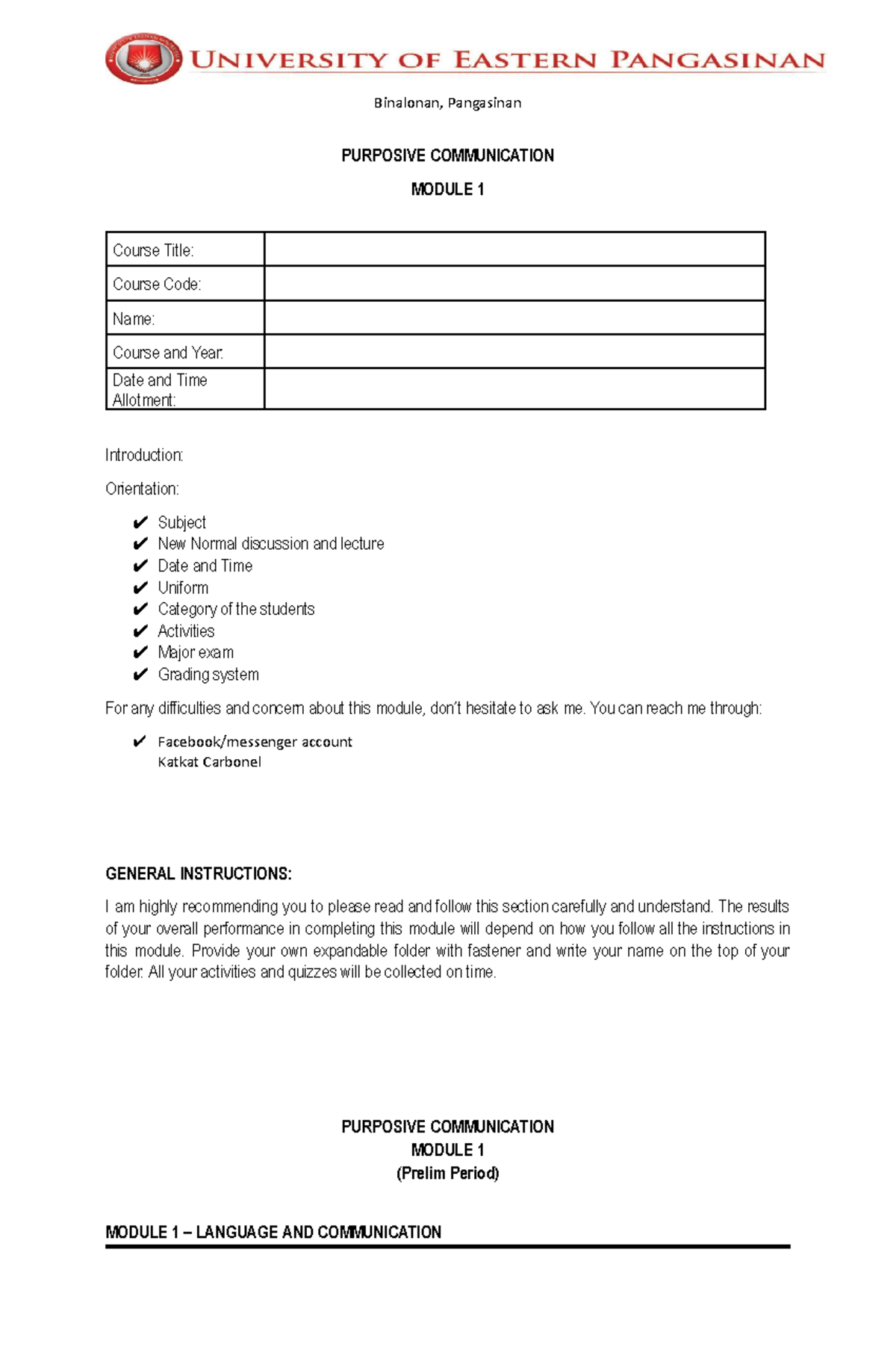 Module 1 Language and Communication - PURPOSIVE COMMUNICATION MODULE 1 ...